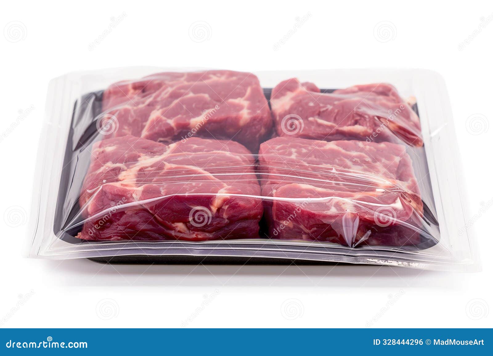 Raw Beef Meat in Plastic Bag Isolated on White Background Stock ...