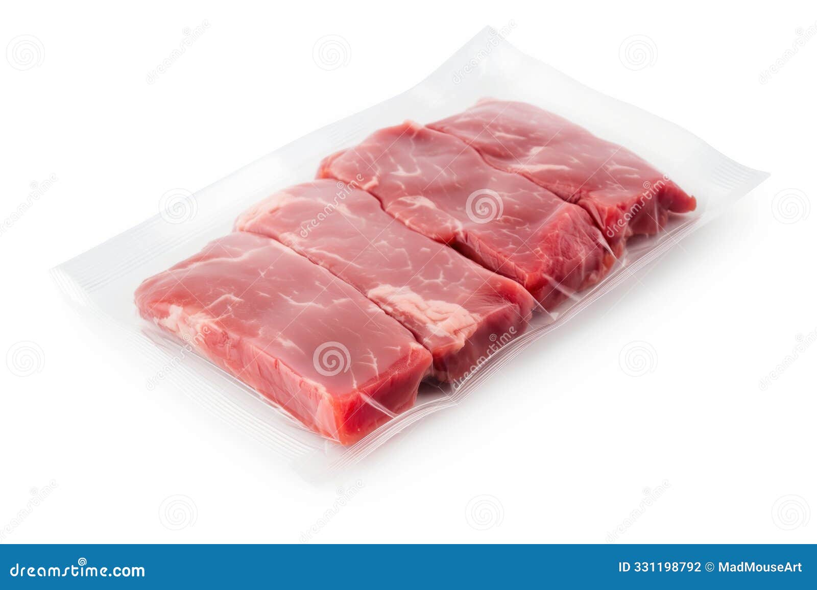 Raw Beef Meat in Plastic Bag Isolated on White Background Stock ...