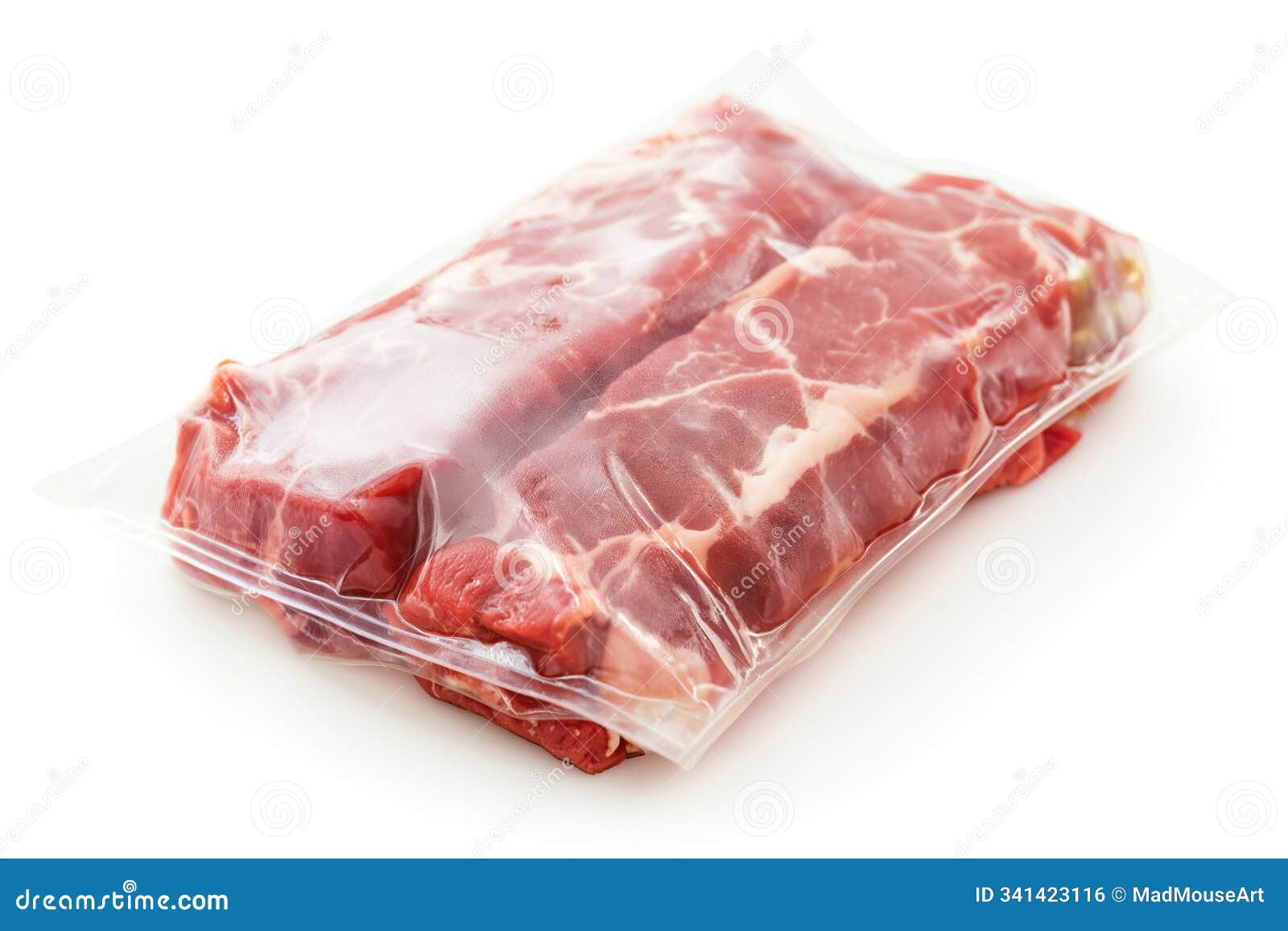 Raw Beef Meat in Plastic Bag Isolated on White Background Stock ...