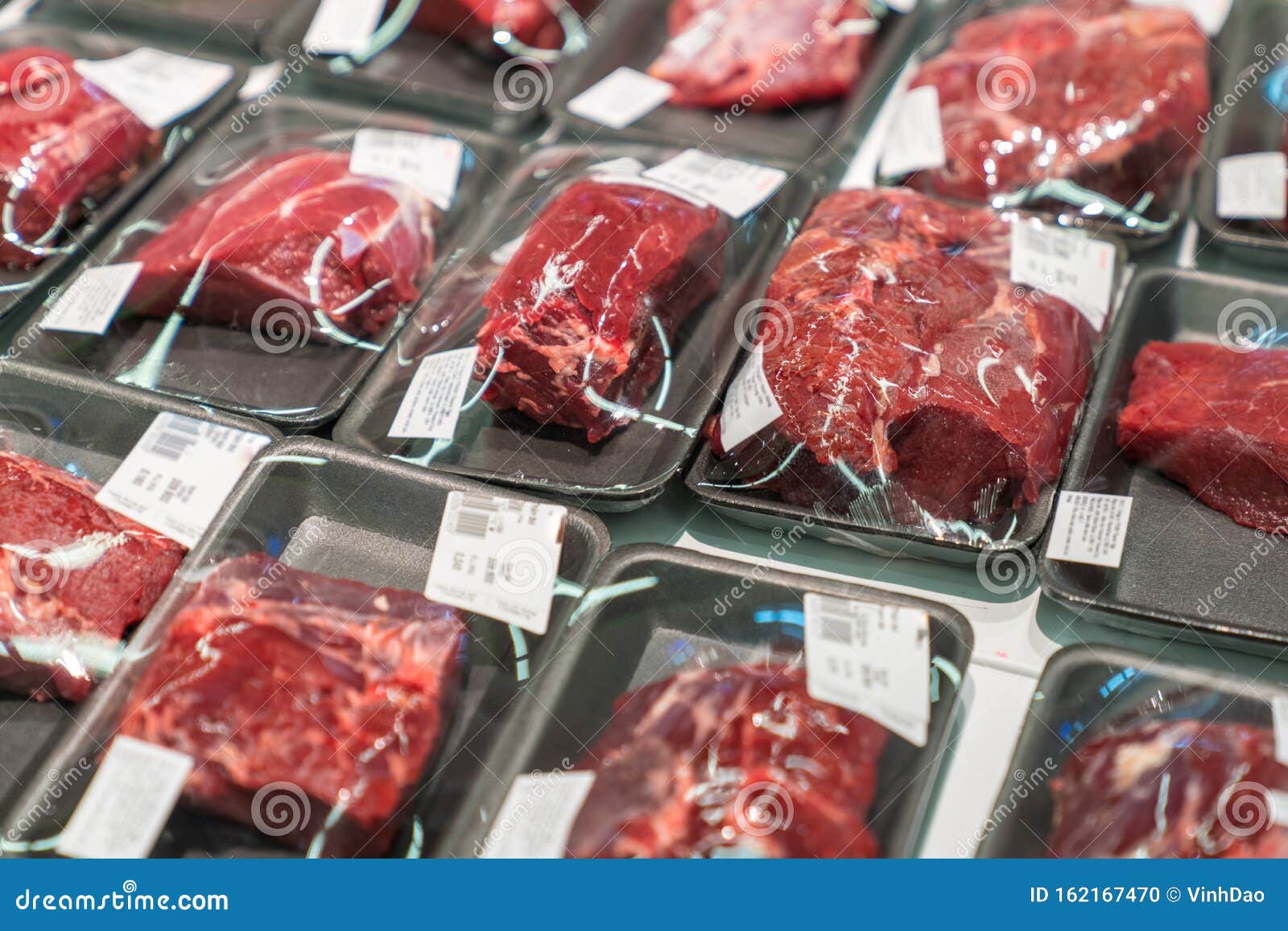 Raw Beef Meat in Plastic Box in Supermarket Stock Photo - Image of ...
