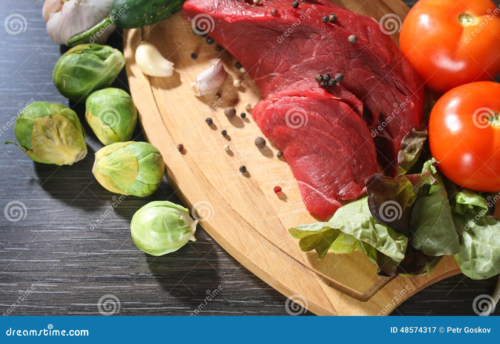 Raw Beef Meat with Vegetables on Wooden Table Stock Image - Image of ...