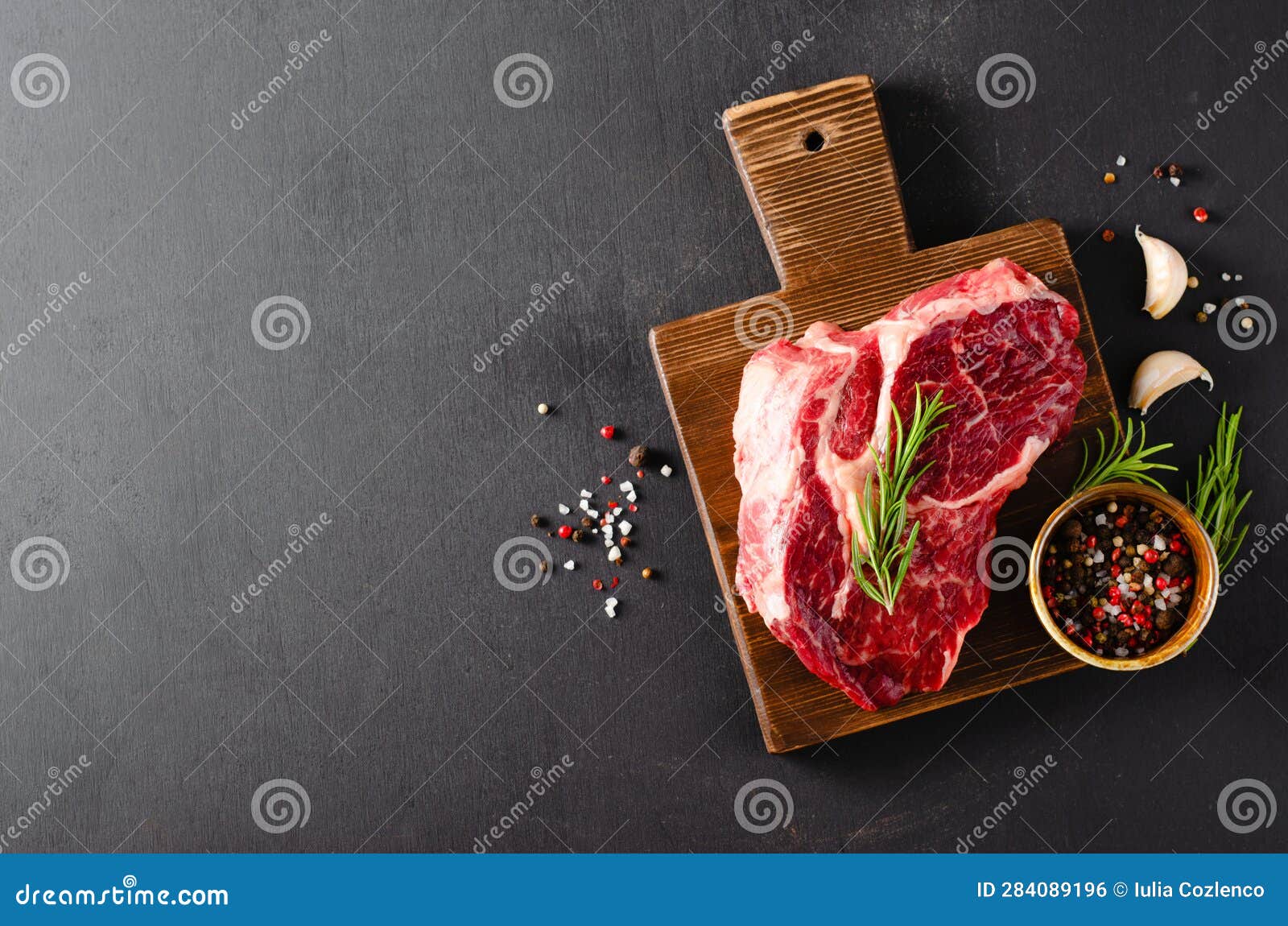 Raw Beef Organic Meat, Black Background, Beef Steak Stock Photo - Image ...