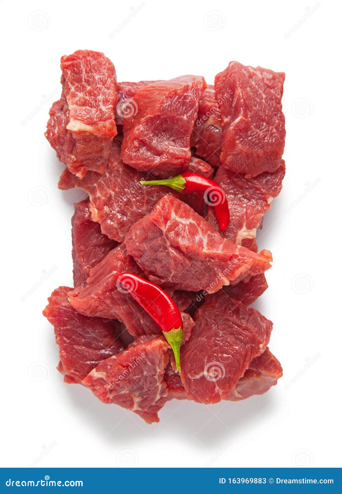 Raw Beef Pieces Isolated on a White Background. Stock Image - Image of ...