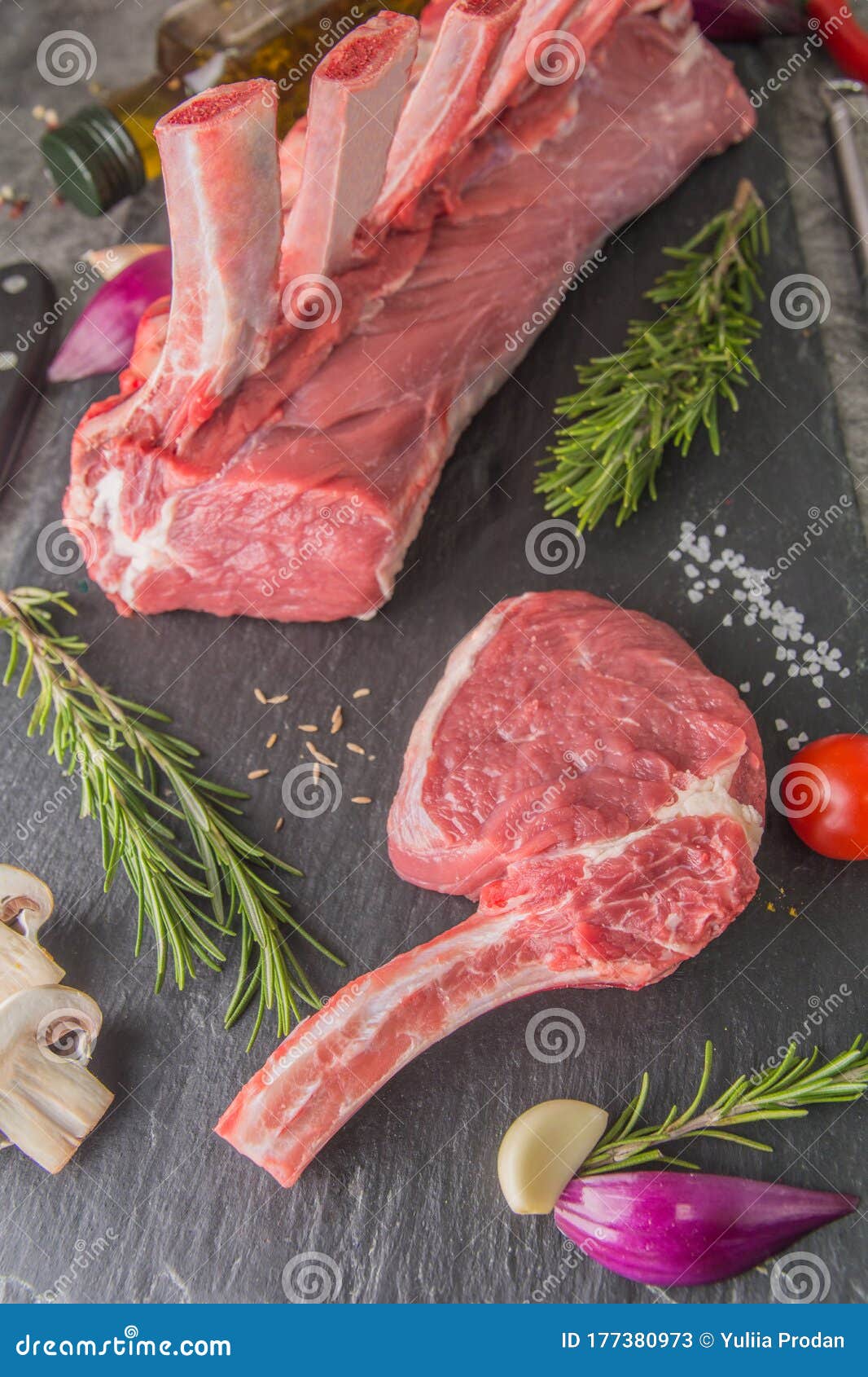 Raw beef rack, side view stock image. Image of lamb - 177380973