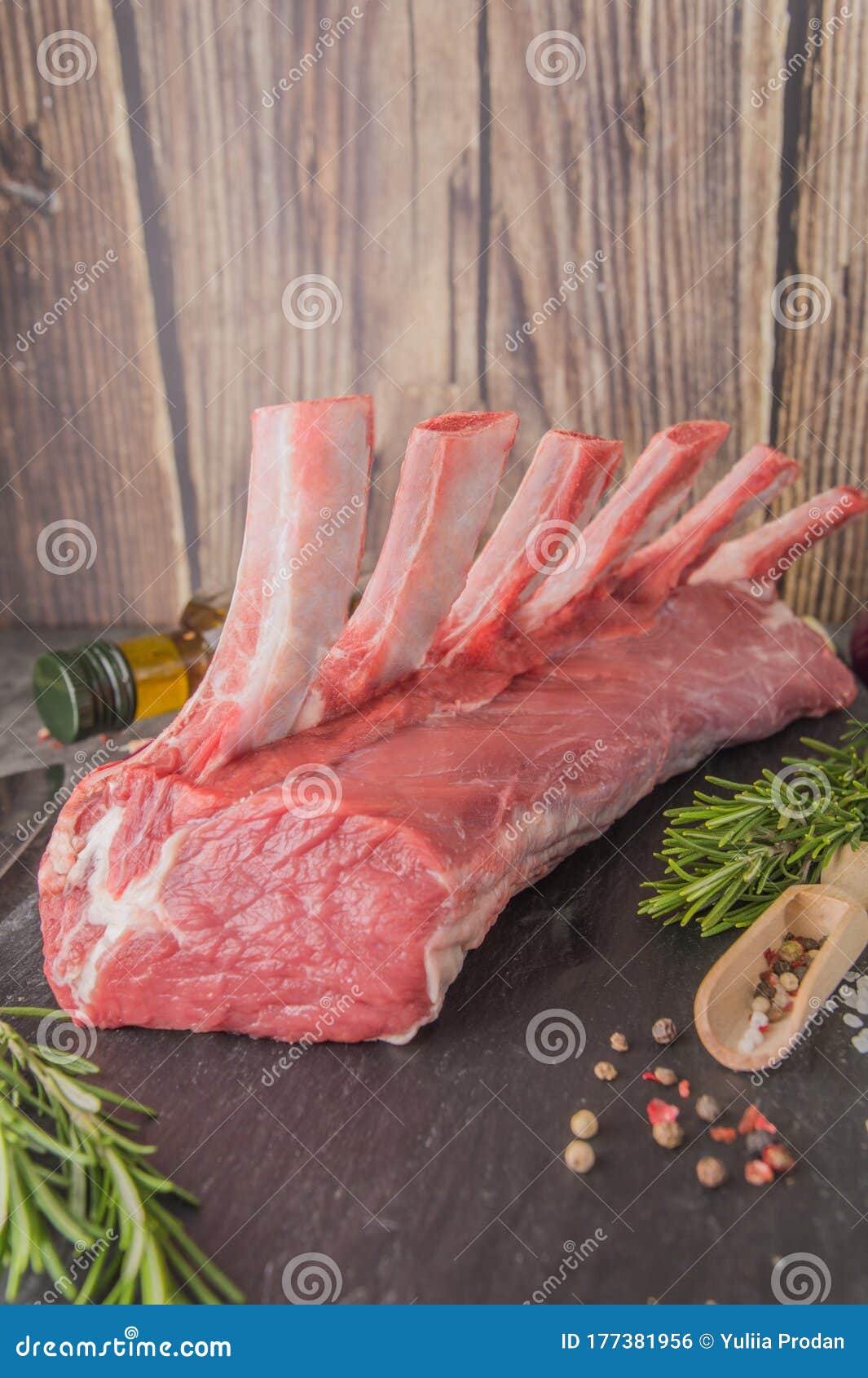 Raw beef rack, side view stock photo. Image of ribeye - 177381956