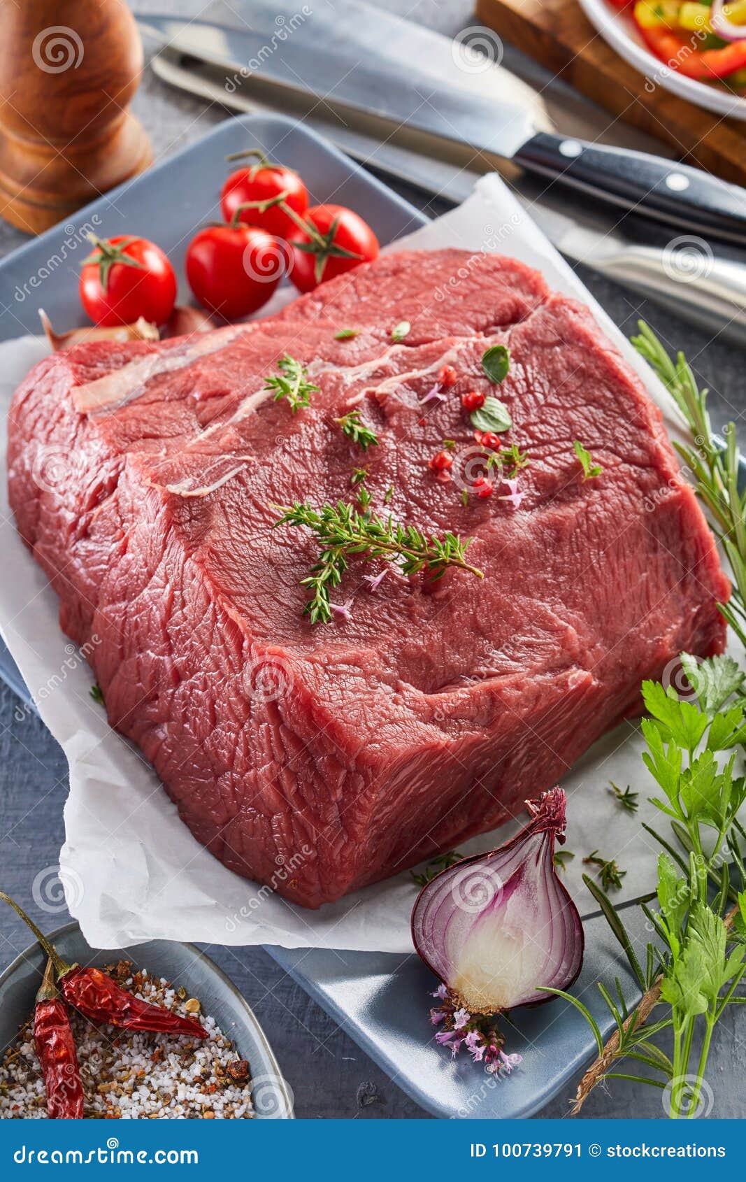 Raw Beef Rump Steak with Ingredients Stock Image - Image of matured ...