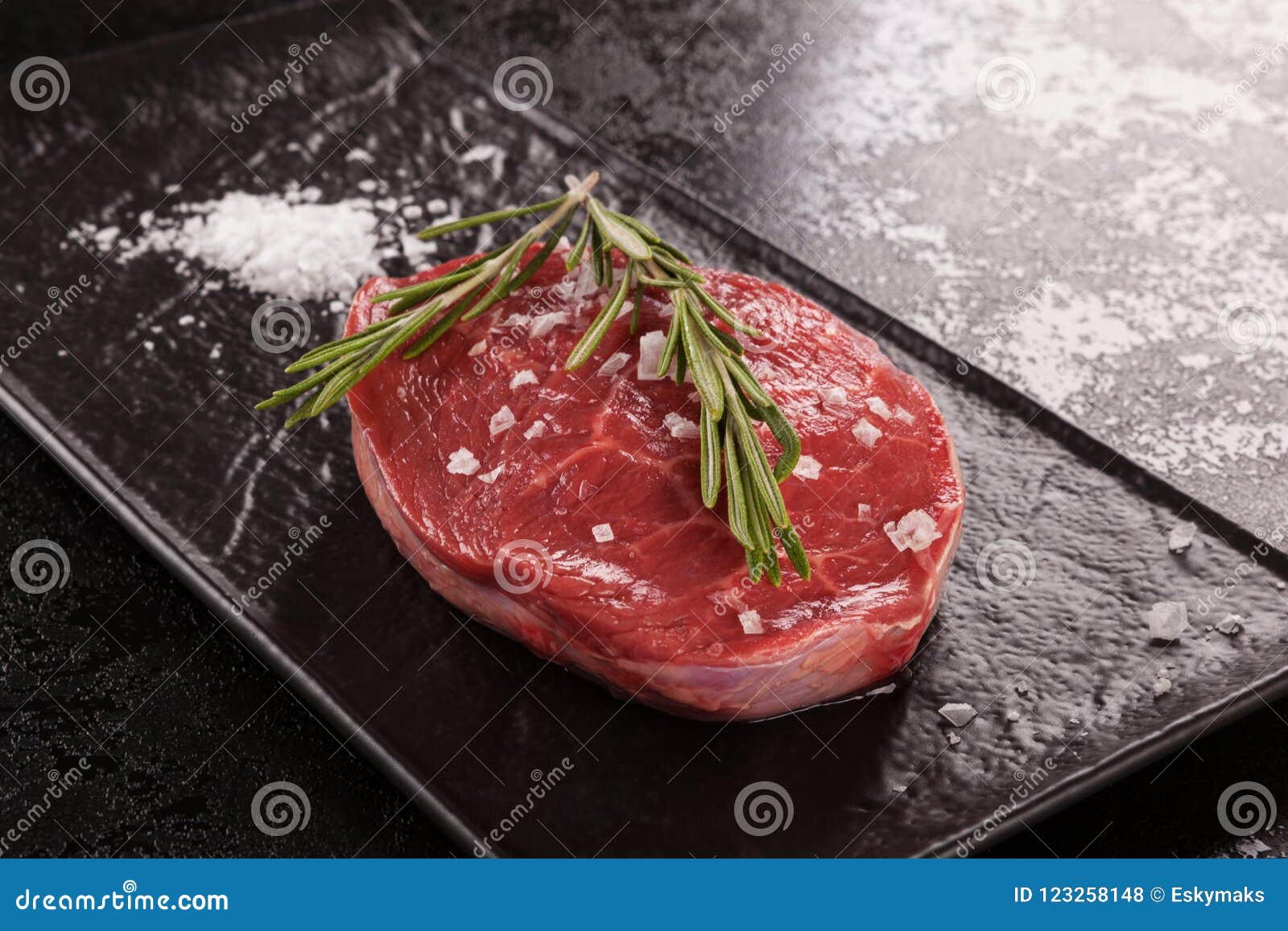 Raw Meat, Beef Steak on Black Background. Stock Photo - Image of black ...