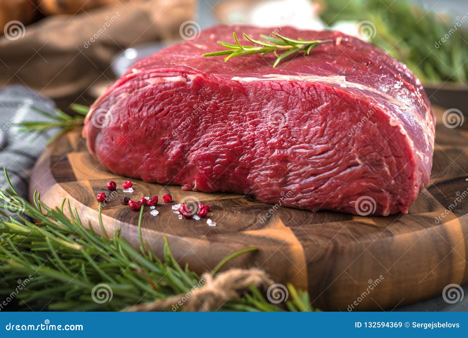Raw Beef Steak on a Dark Wooden Table. Stock Image - Image of beefsteak ...