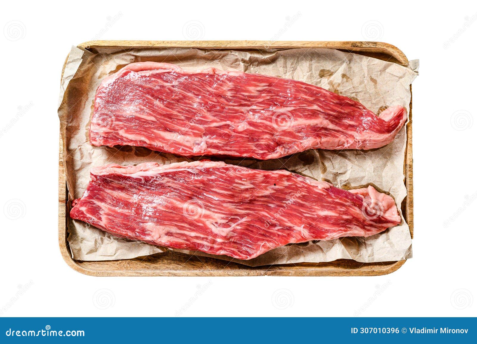 Raw Beef Steak, Flank. Marble Beef. Isolated on White Background. Top ...