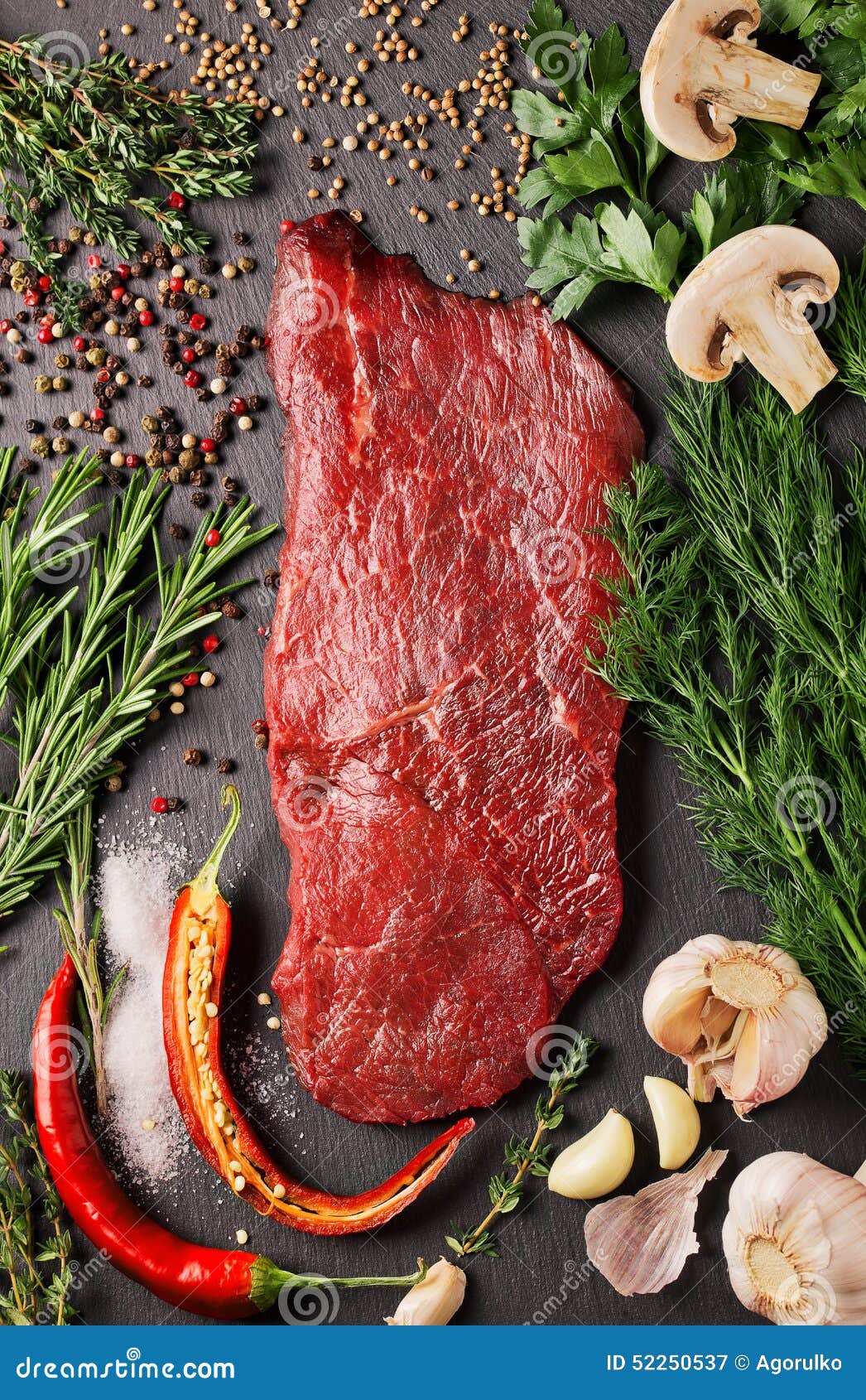Raw Beef Steak with Spices and Herbs Stock Image - Image of background ...