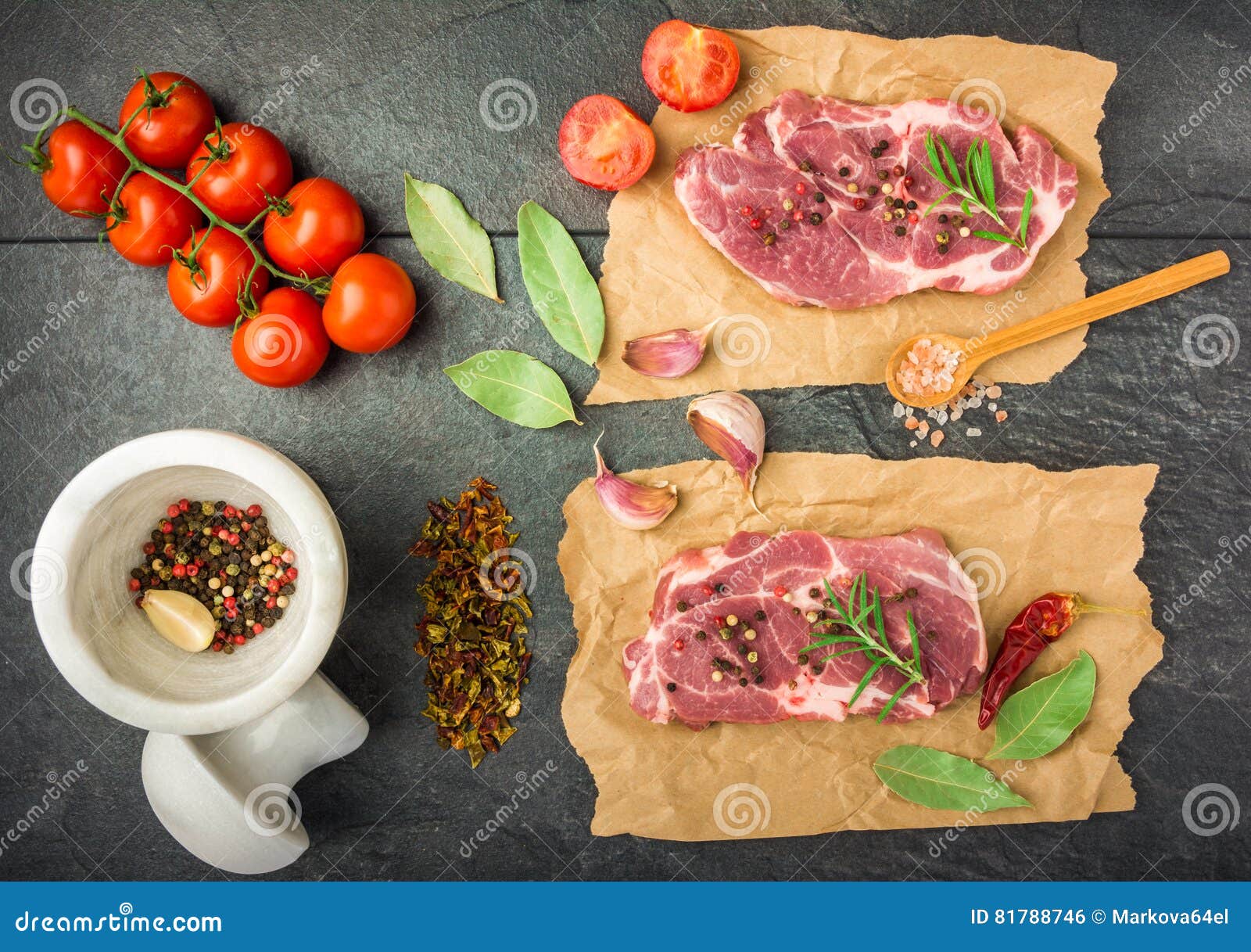 Raw Beef Steak with Spices Top View Stock Photo - Image of beefsteak ...
