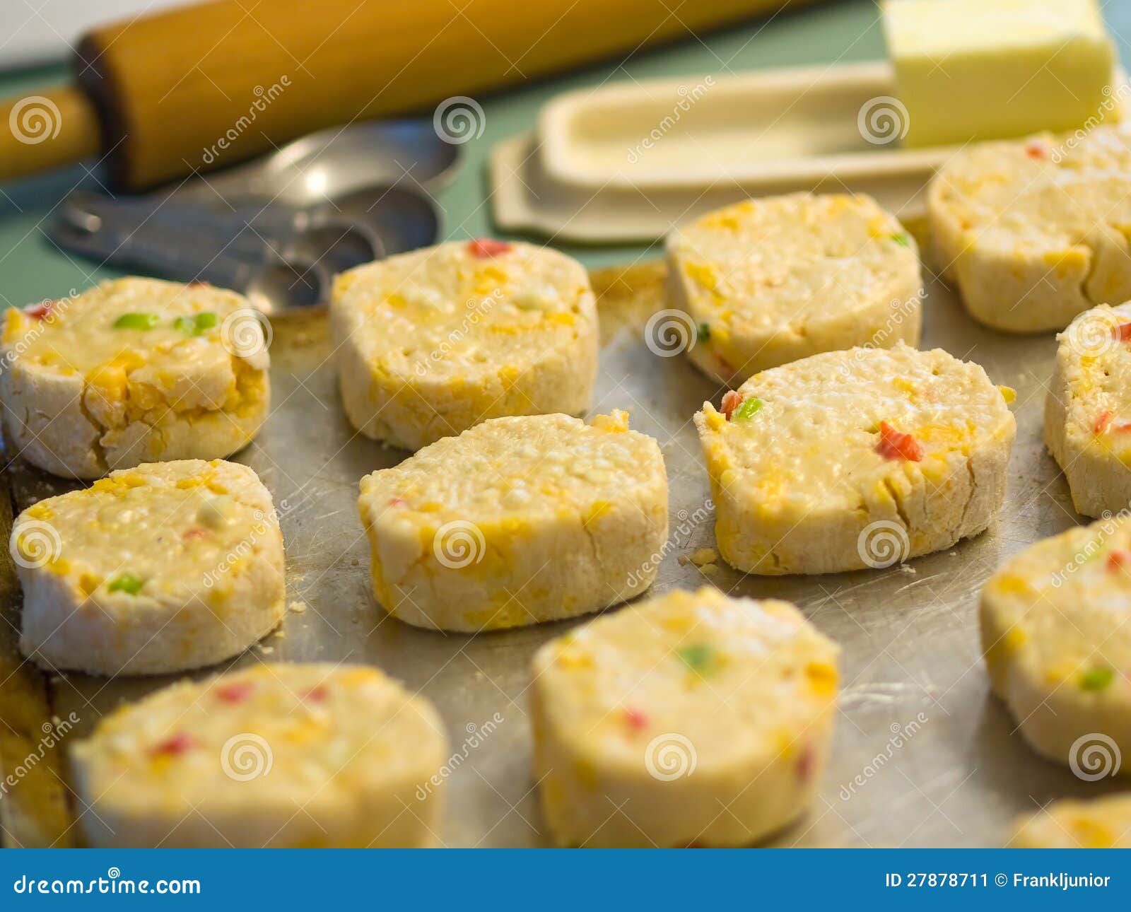 Raw Biscuits on a Baking Pan Stock Image - Image of shortening, green ...