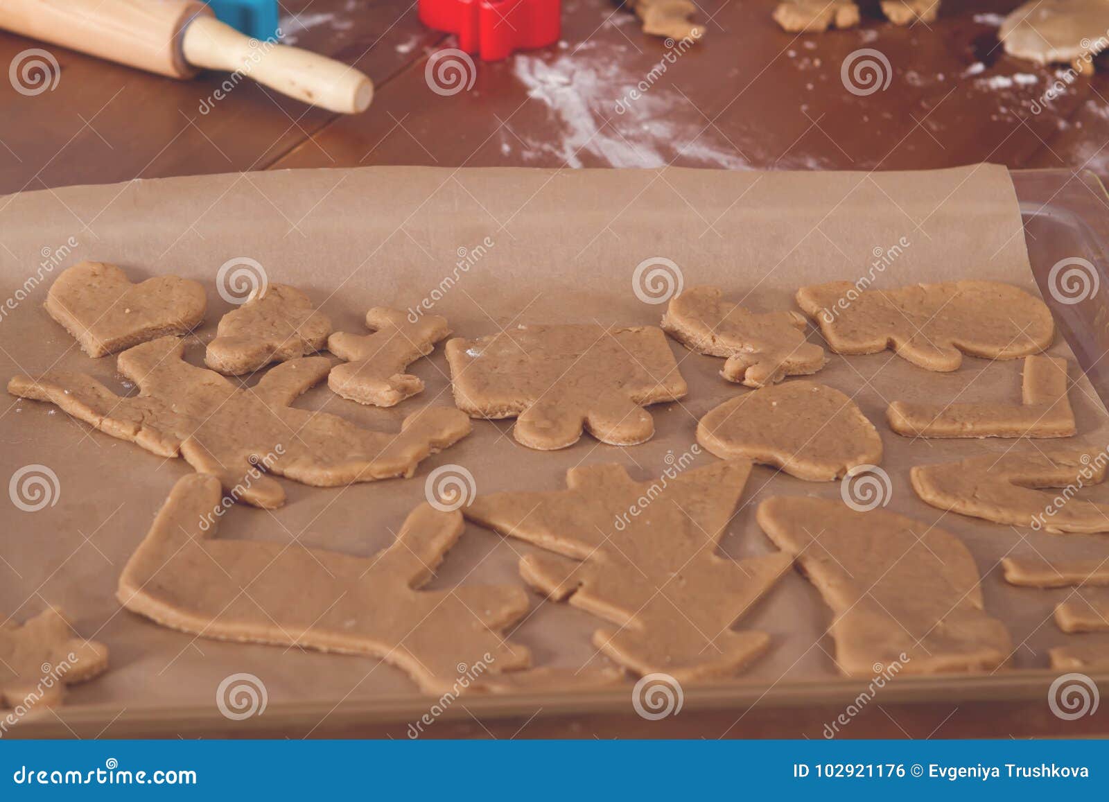 Raw biscuits on a tray stock photo. Image of gingerbread - 102921176