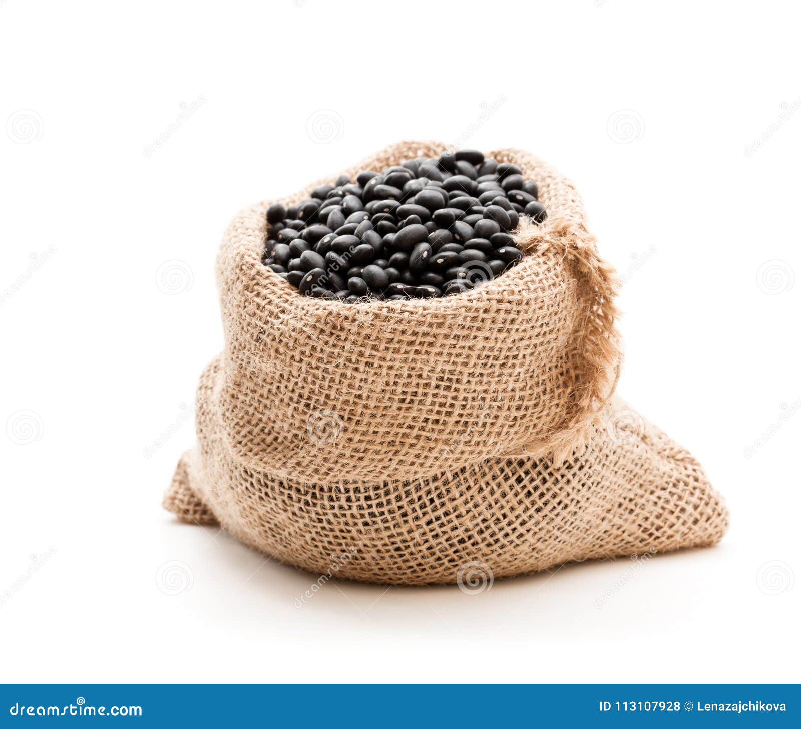 Raw Black Beans in the Sack Bag Isolated on White Stock Photo - Image ...