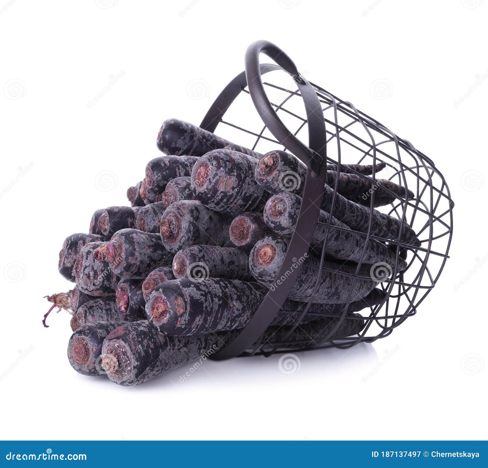 Raw Black Carrots in Metal Basket Isolated Stock Image - Image of ...