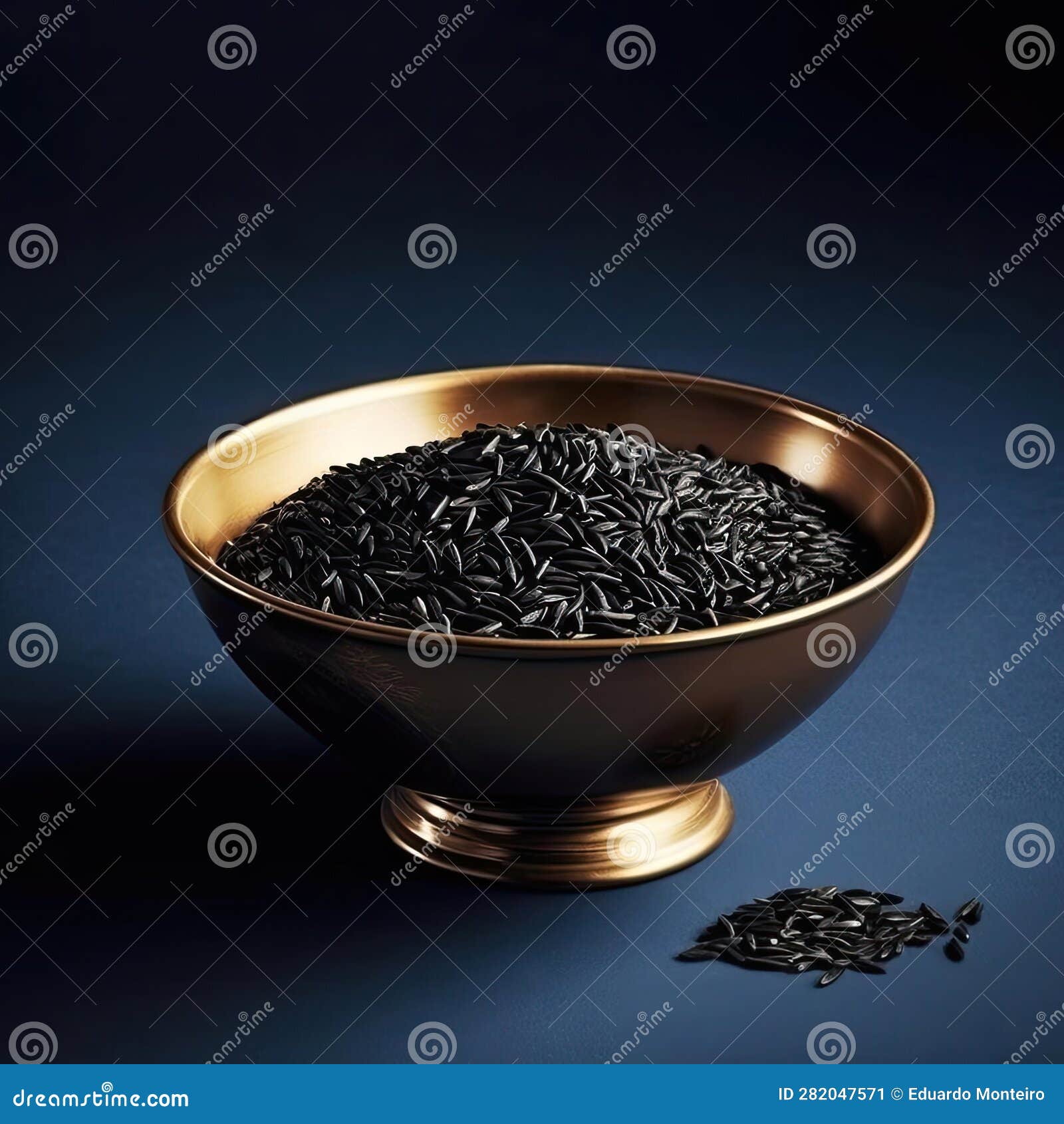 Raw Black Wild Rice in a Copper Bowl on a Dark Blue Background Stock ...
