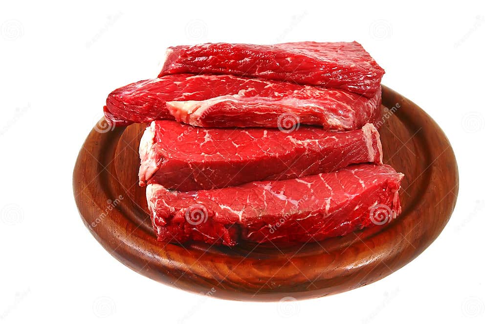 Raw Bloody Beef Steak on Plate Stock Image - Image of calorie, isolated ...
