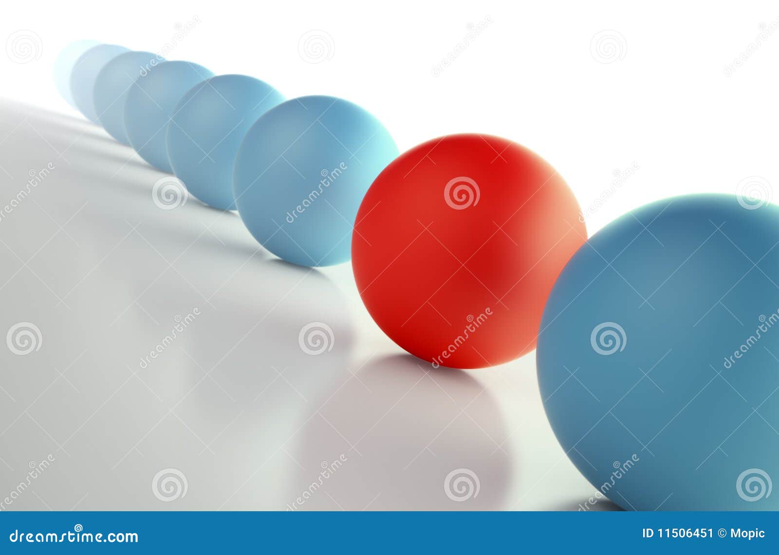 Raw of Blue Spheres with Unique Red Sphere in Stock Illustration ...