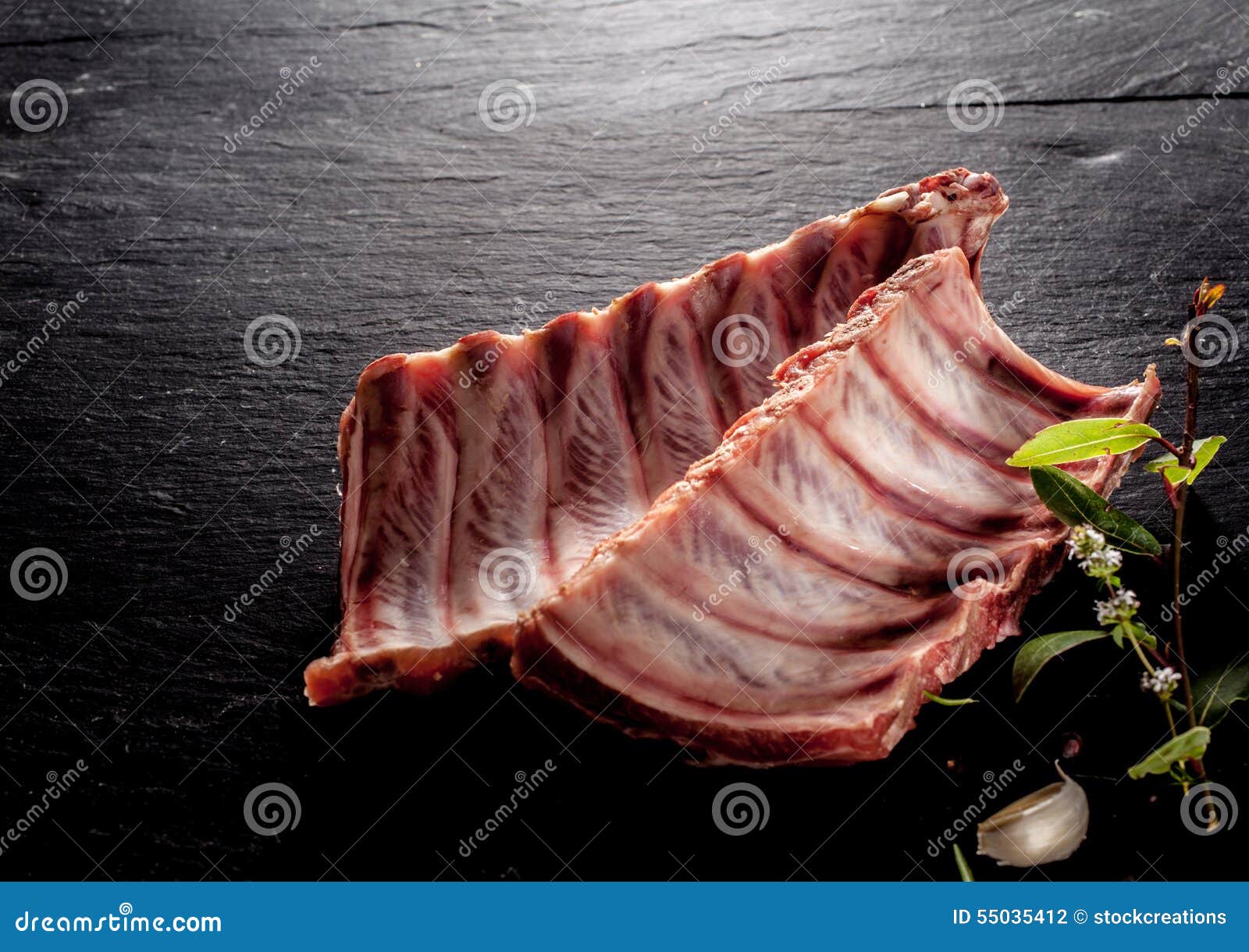 Raw Boar Spare Ribs with Fresh Herbs Stock Photo - Image of fresh ...