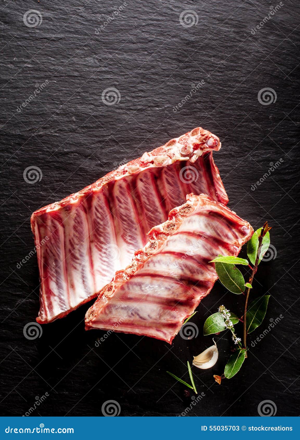 Raw Boar Spare Ribs with Fresh Herbs Stock Image - Image of editorial ...
