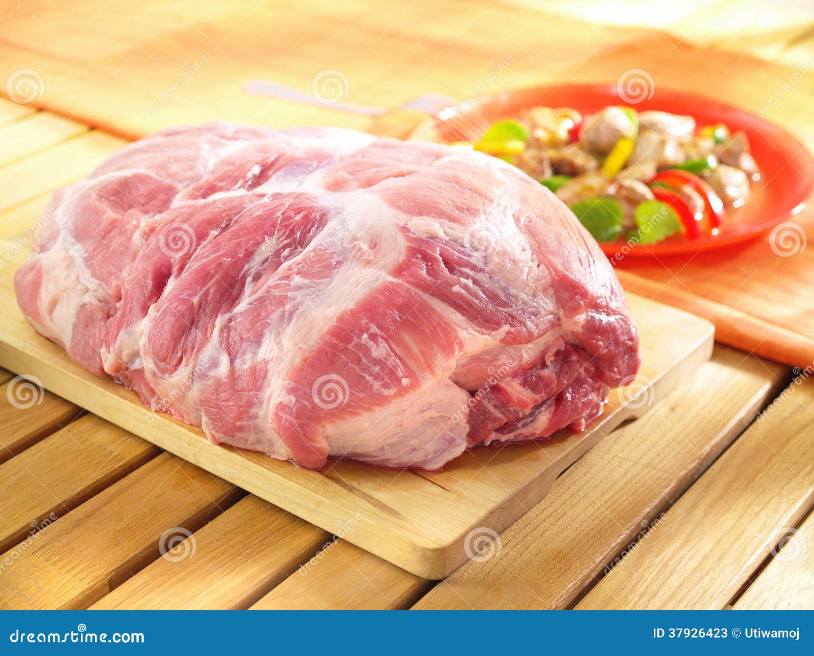 Raw Boneless Shoulder Square Cut on a Wooden Cutting Board. Stock Image ...