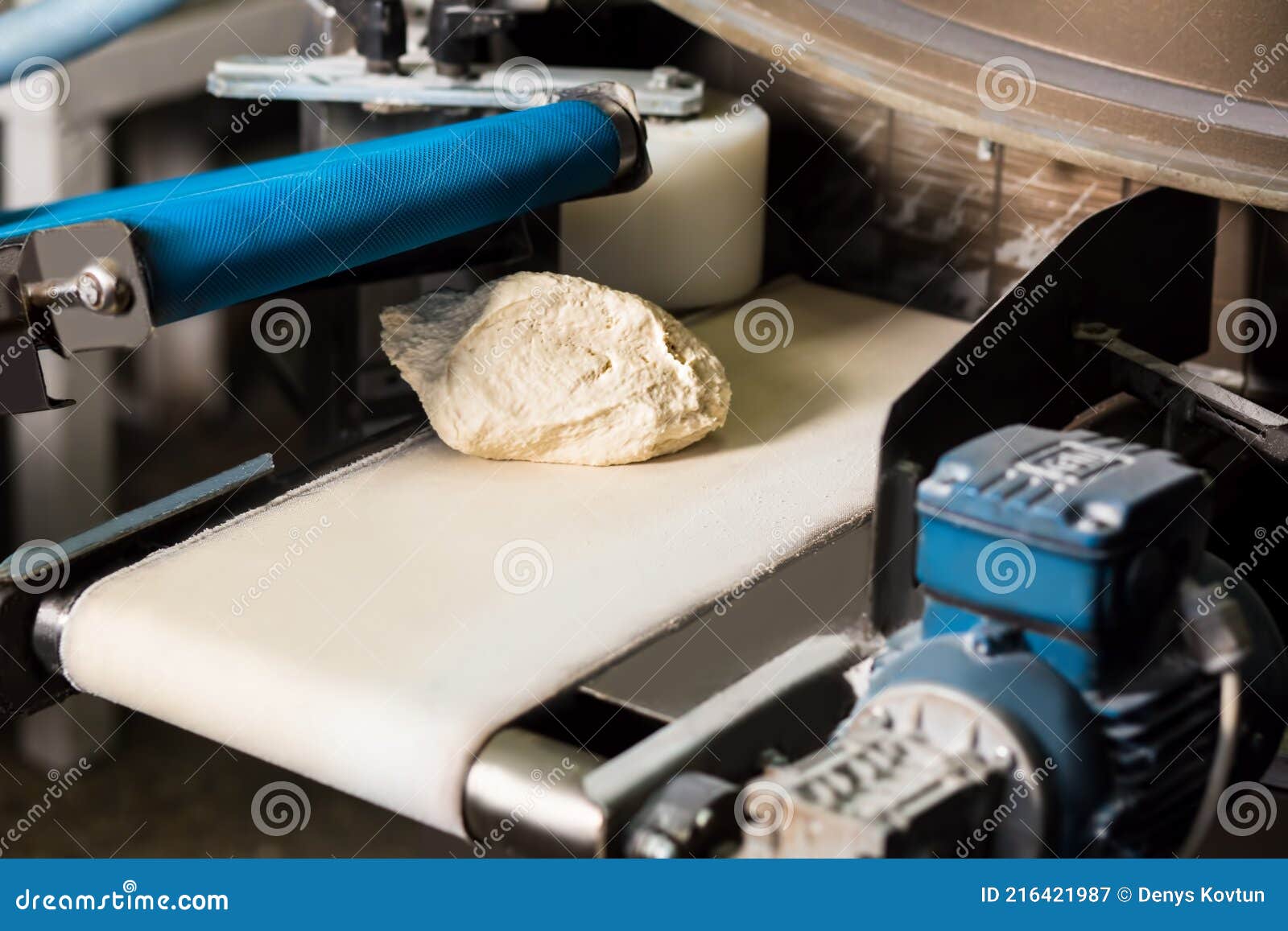 Raw Bread Dough at Conveyor Belt. Food Production. Stock Image - Image ...