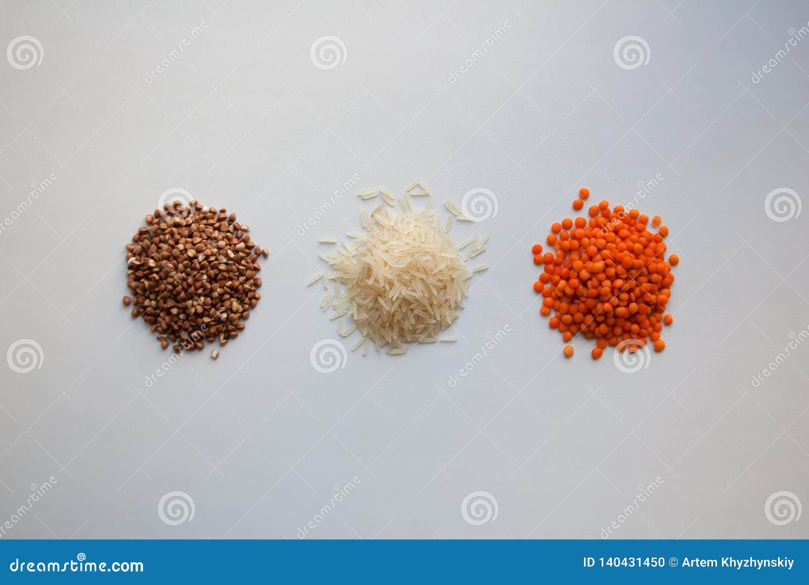Raw Buckwheat, Basmati Rice and Red Lentils Dots Stock Photo - Image of ...
