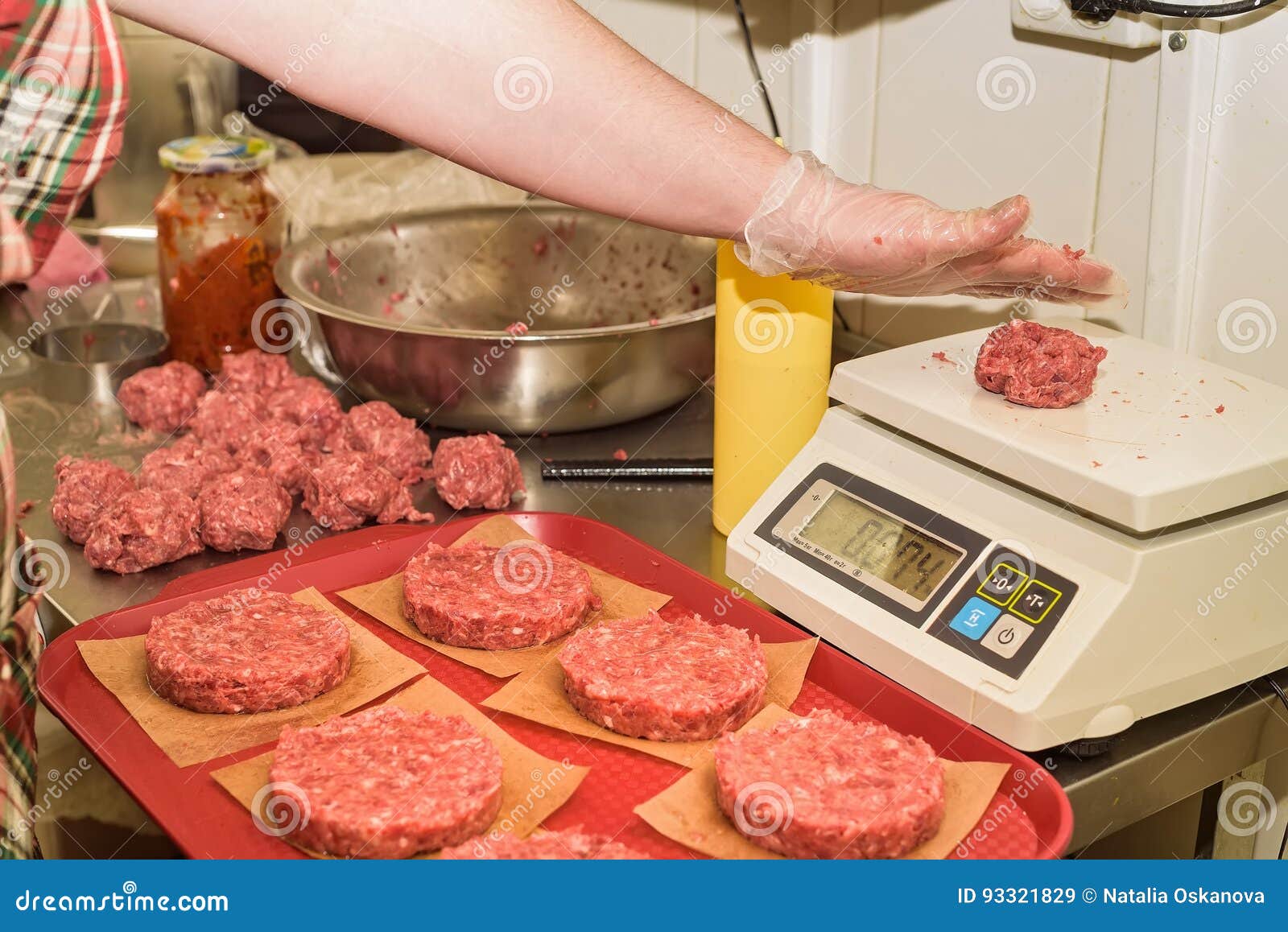 Raw Burger Cutlets on Scales Close Up Stock Image - Image of grill ...