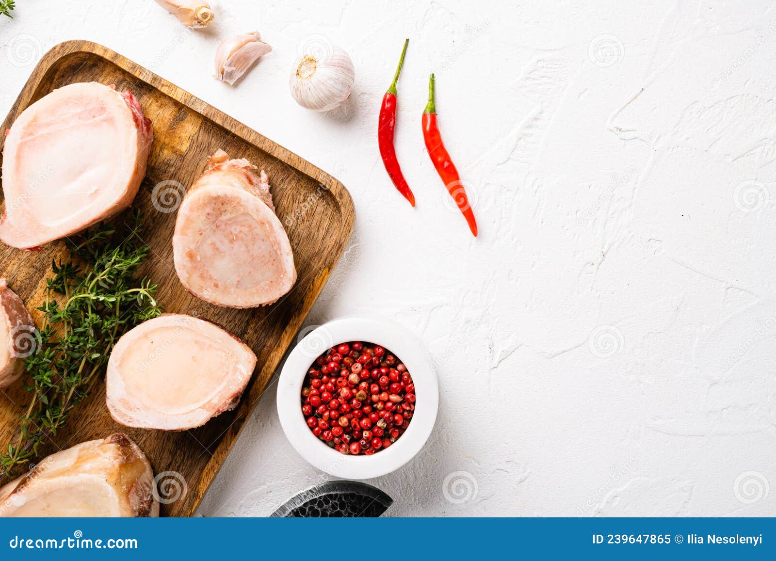 Raw Calf Bones, on White Stone Table Background, Top View Flat Lay ...