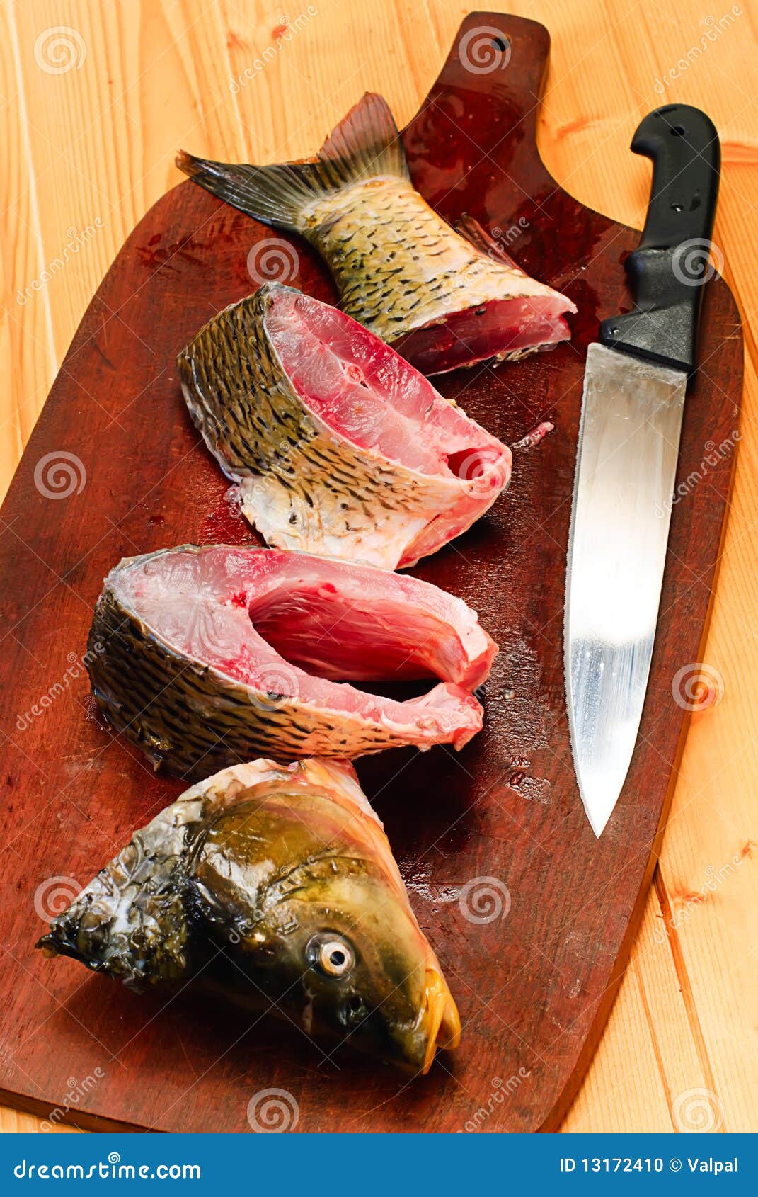 Raw Carp Fish on a Wooden Board Stock Photo - Image of food, trout ...