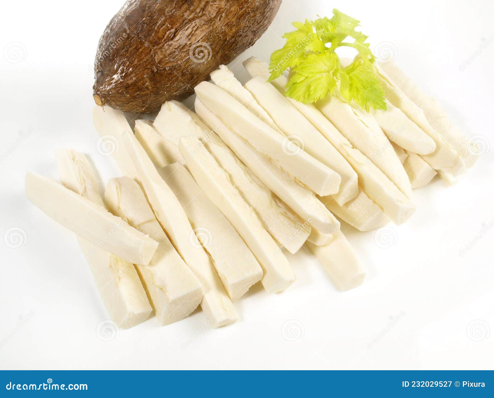 Raw Cassava Root Sticks on White Background - Isolated Stock Image ...