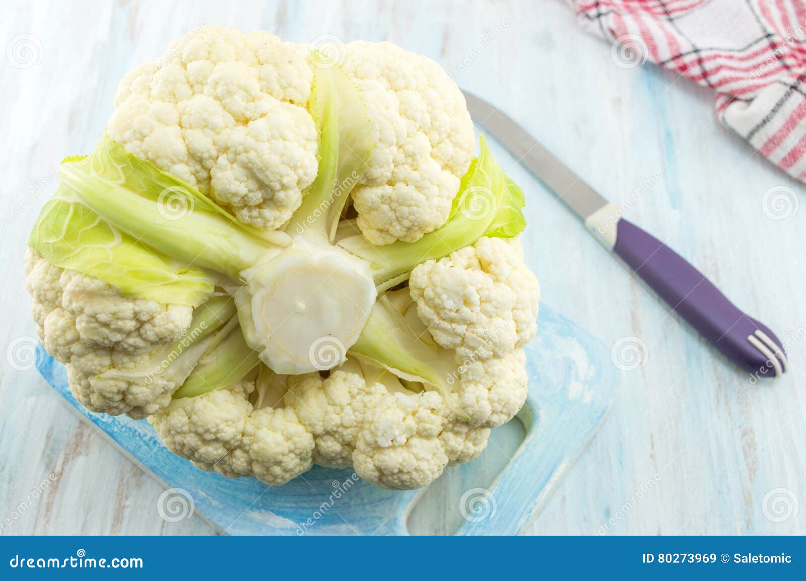 Raw Cauliflower on a Wooden Table Stock Image - Image of tablecloth ...