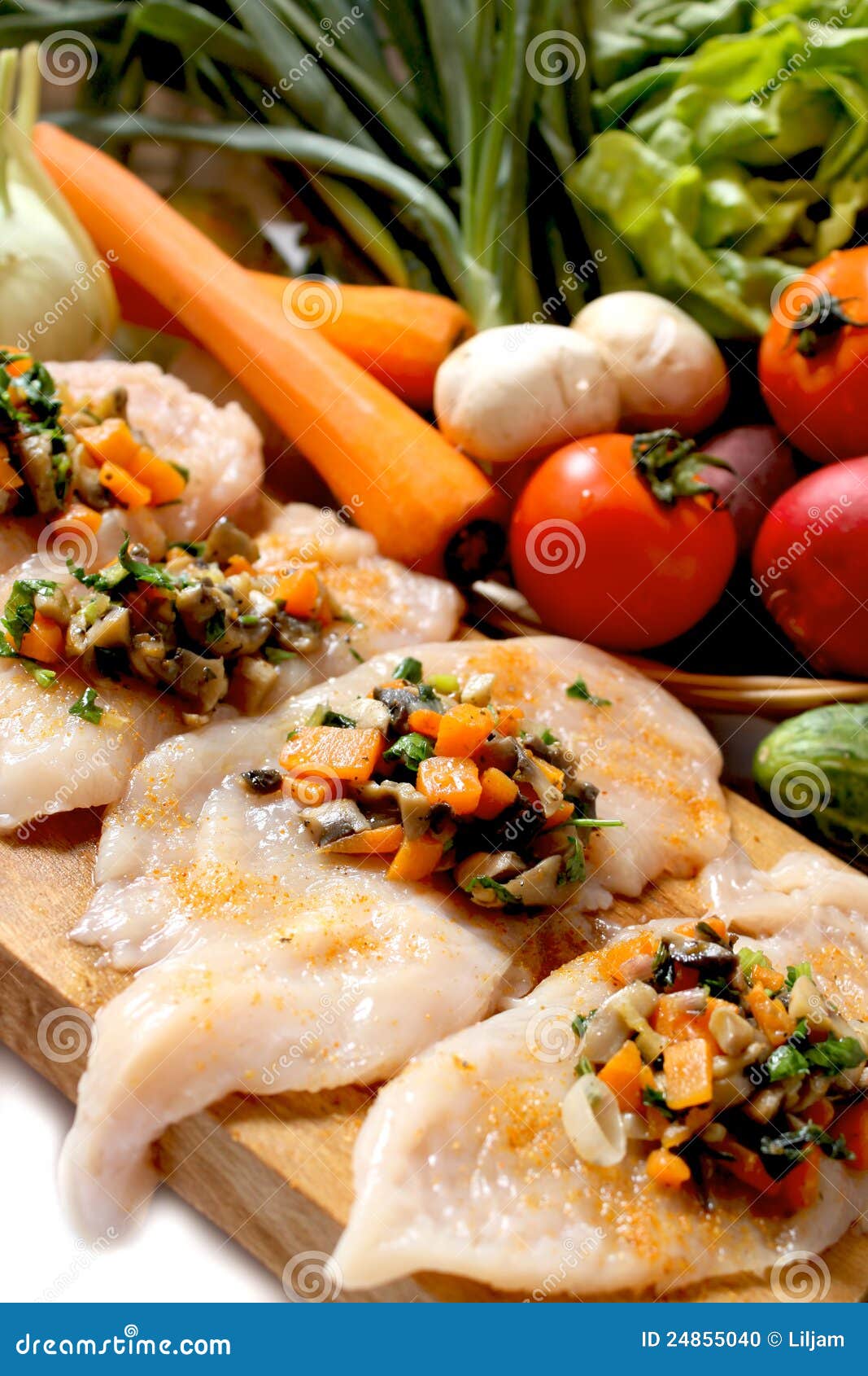 Raw Chicken Breast Filled with Vegetables Garnish Stock Photo - Image ...