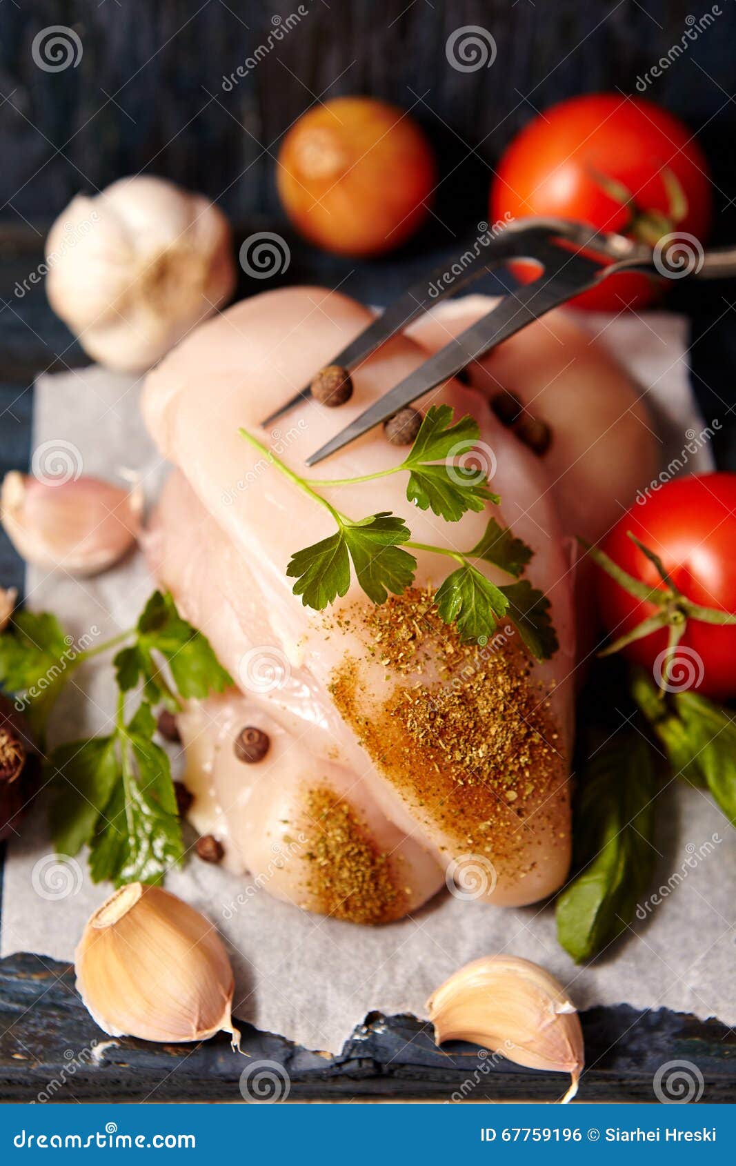 Raw chicken stock photo. Image of garlic, steak, salt - 67759196