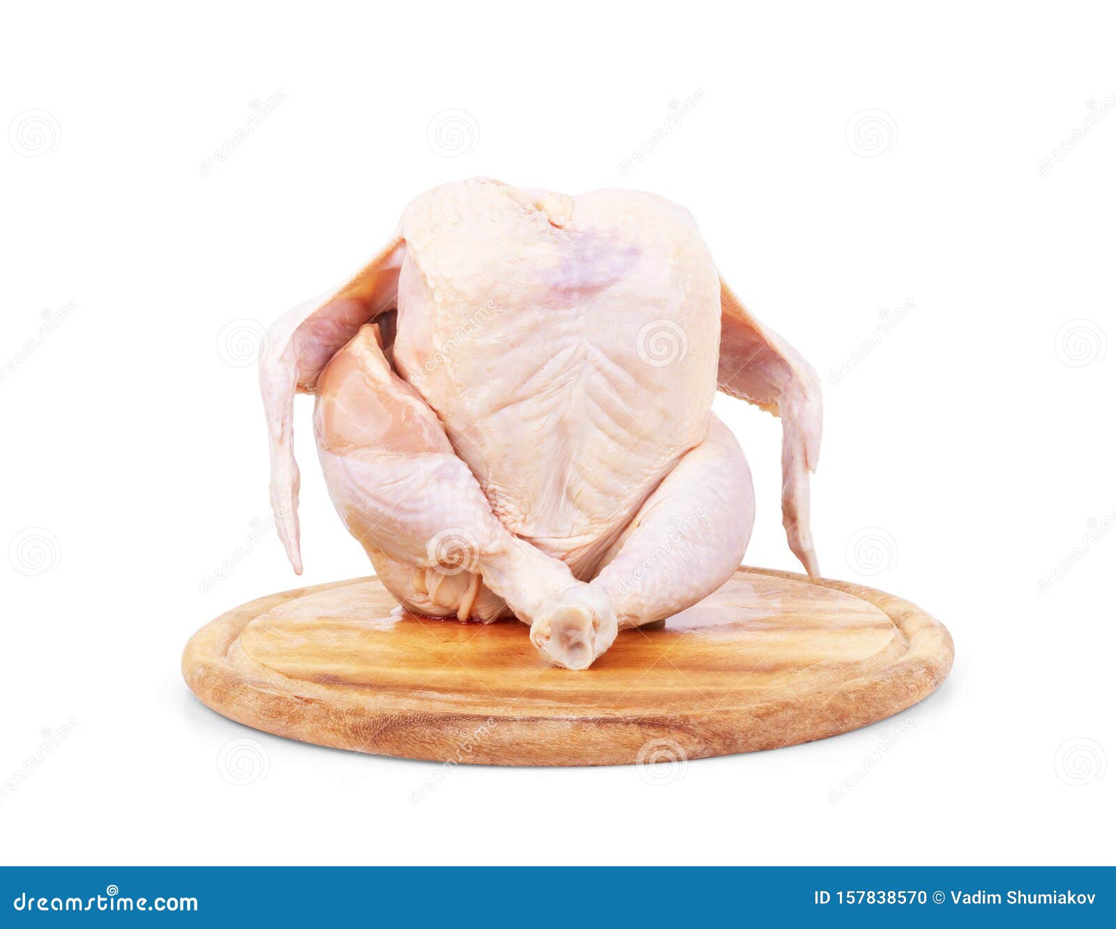 Raw Chicken Carcass on a Wooden Plate on a White Background Stock Photo ...