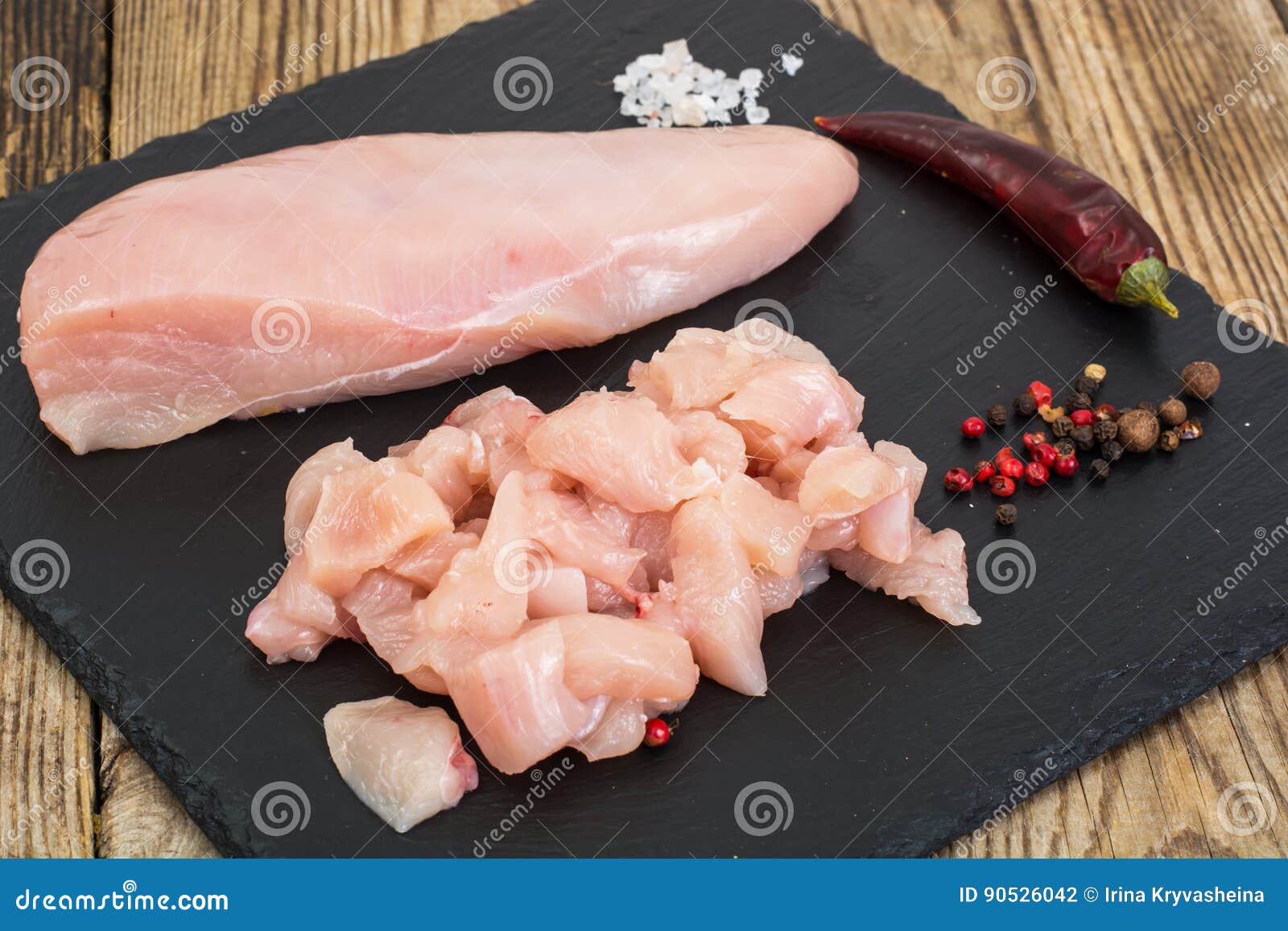 Raw Chicken Fillet, Cut into Small Pieces Stock Photo - Image of piece ...