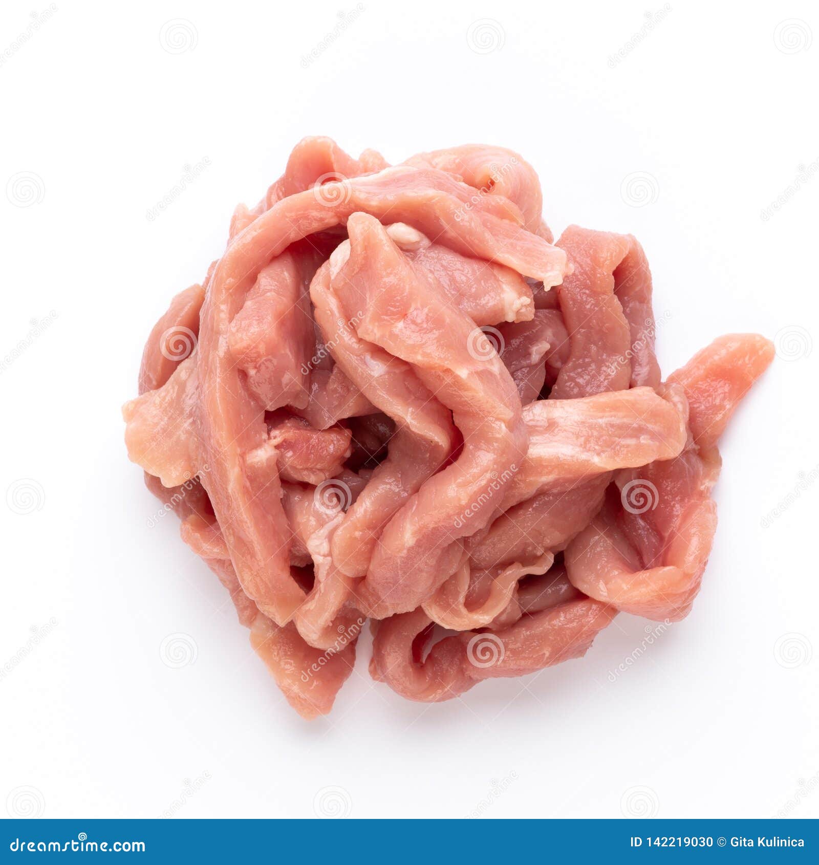 Raw Chicken Fillet. Small Pieces of Meat Isolated on White Stock Photo ...