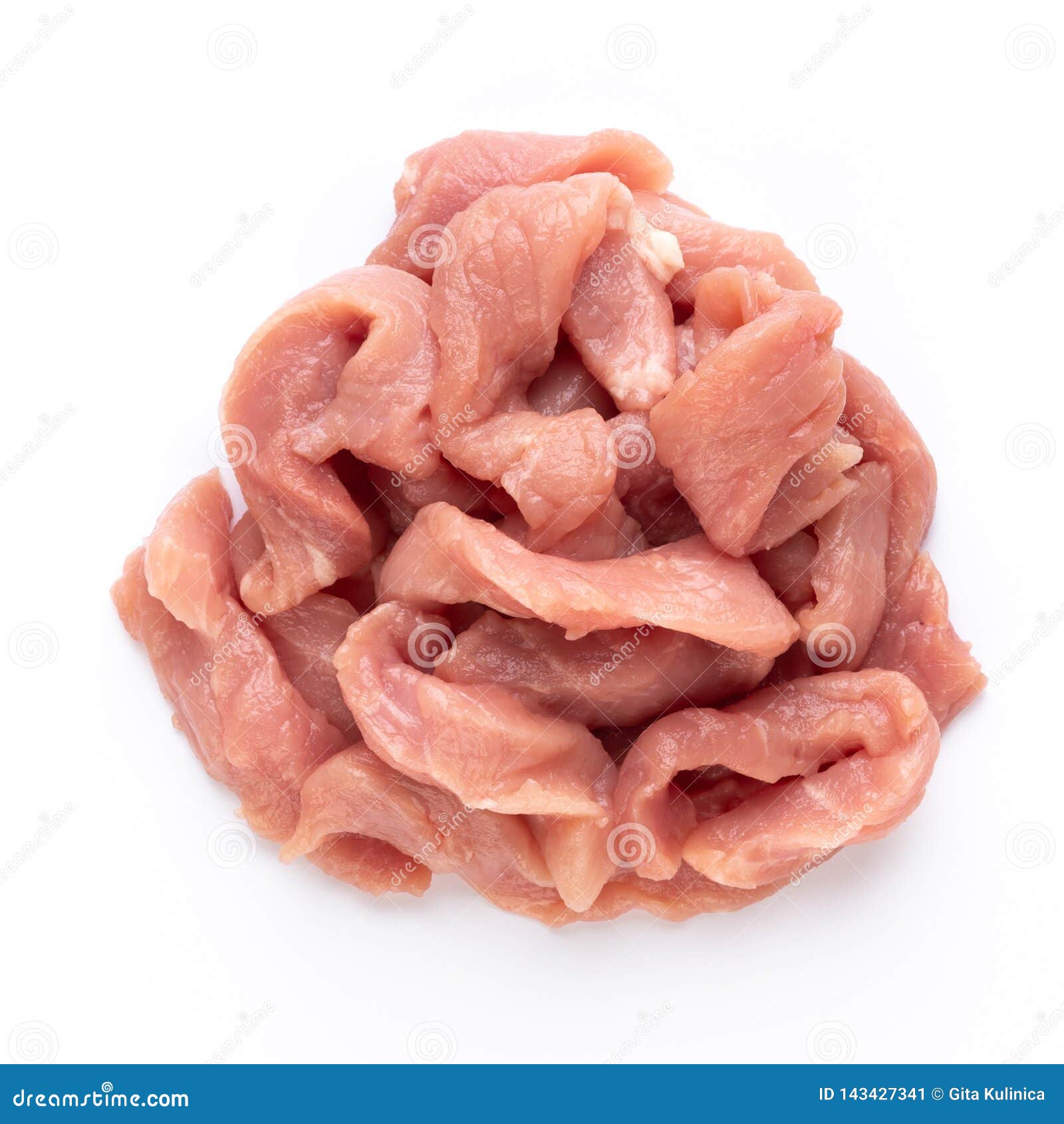 Raw Chicken Fillet. Small Pieces of Meat Isolated on White Stock Image ...