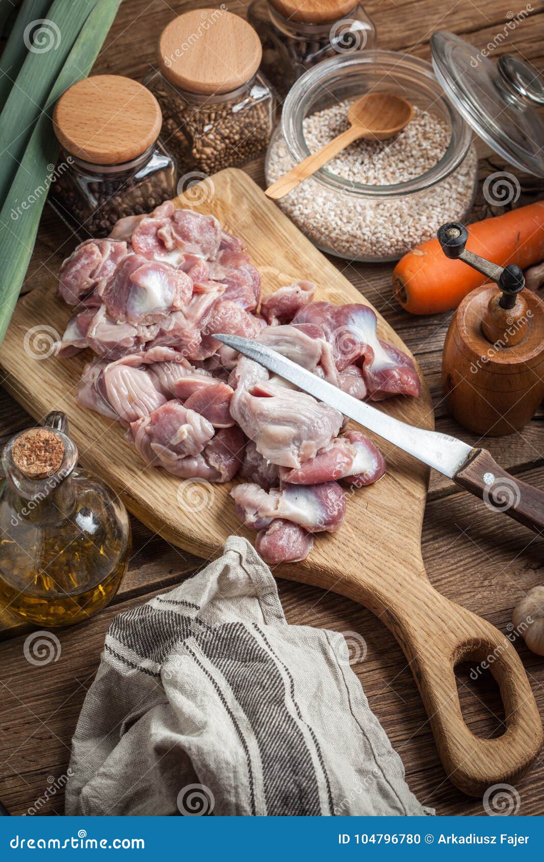 Preparing To Cook Raw Chicken Stomach. Stock Photo - Image of spice ...