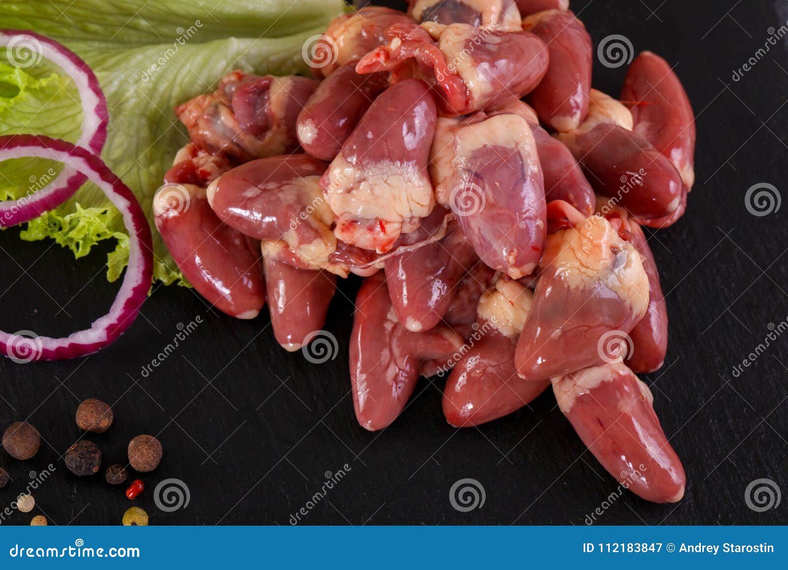 Raw chicken hearts stock image. Image of meat, blood - 112183847