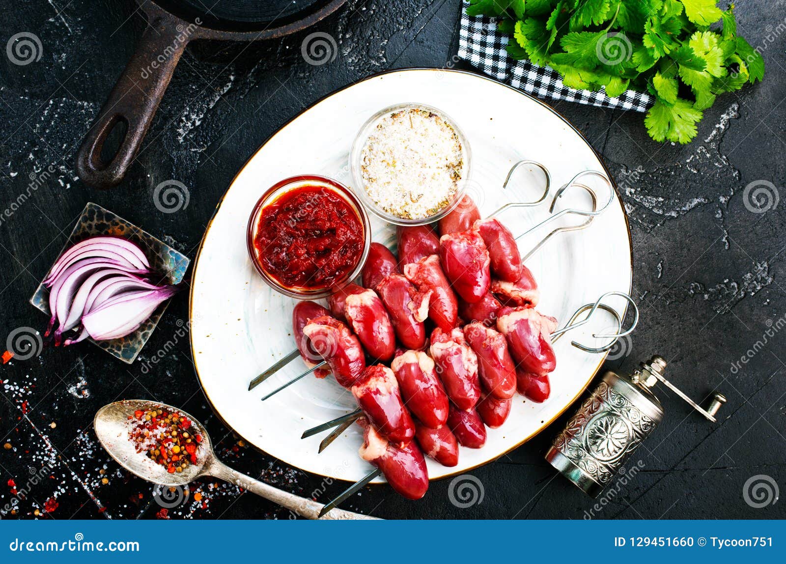 Raw chicken hearts stock photo. Image of innards, macro - 129451660