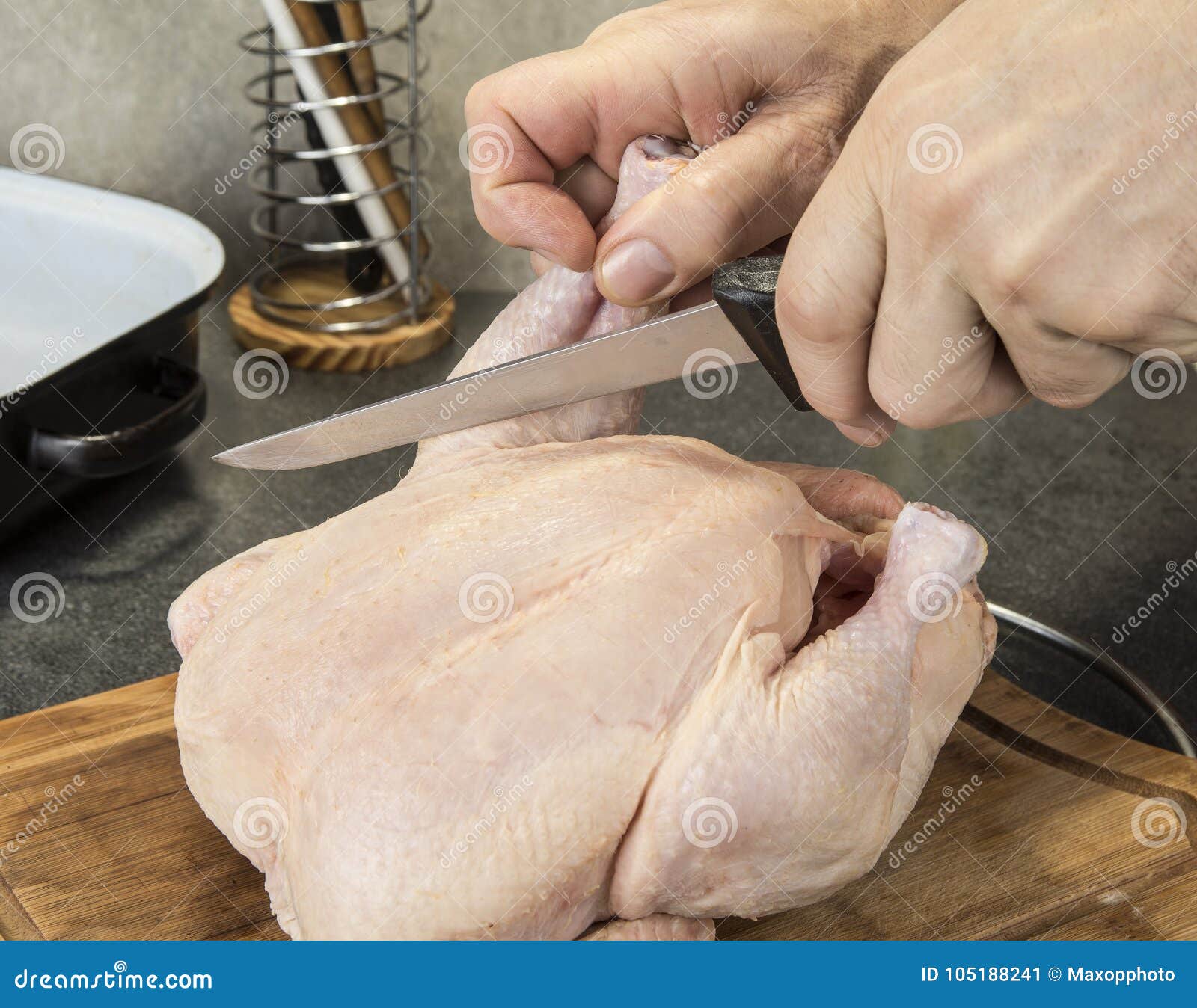 Raw Chicken on Kitchen Table Ready To Be Cut and Cook Stock Image ...