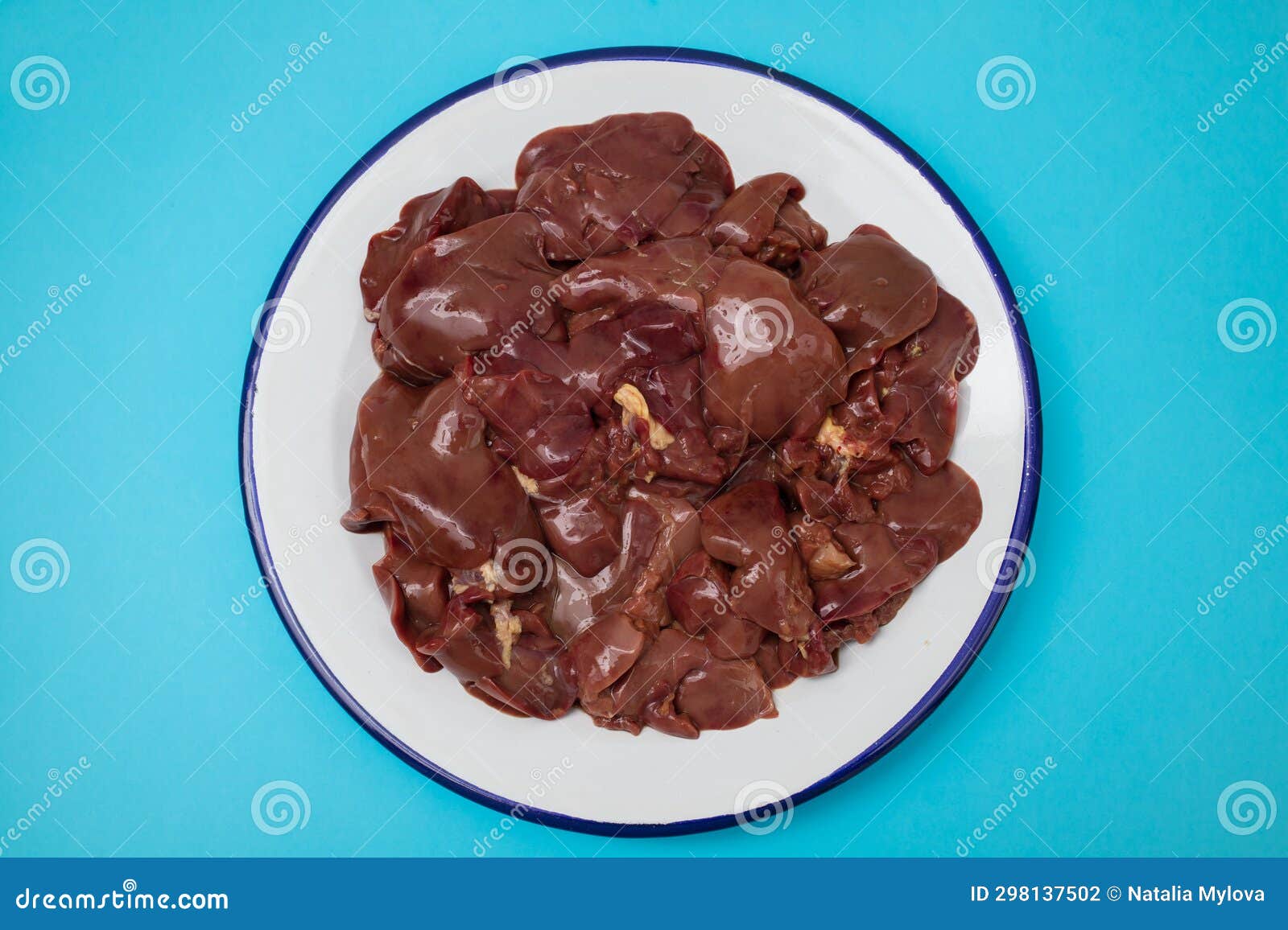 Raw Chicken Liver Meat on White Dish Stock Photo - Image of herb ...