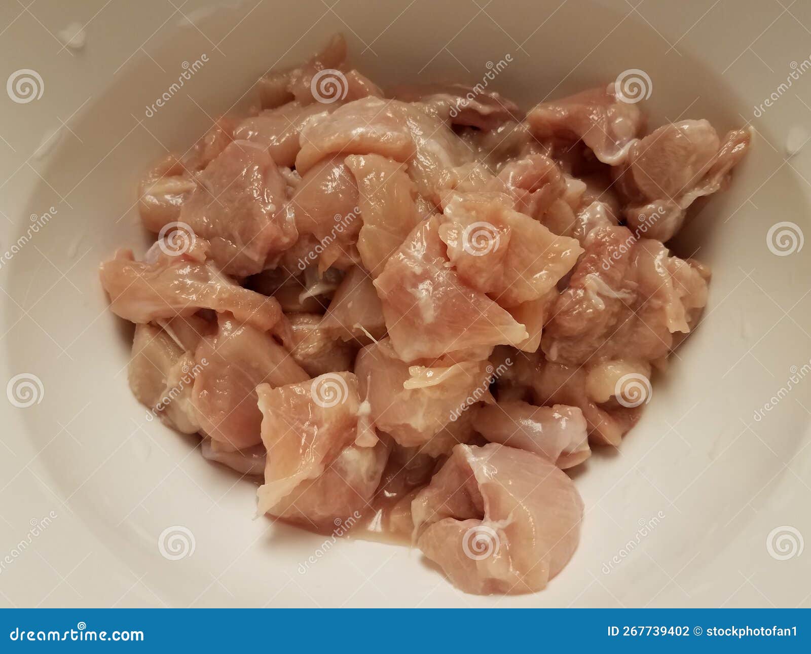 Raw Chicken Meat Chunks of Poultry in White Bowl Stock Photo - Image of ...
