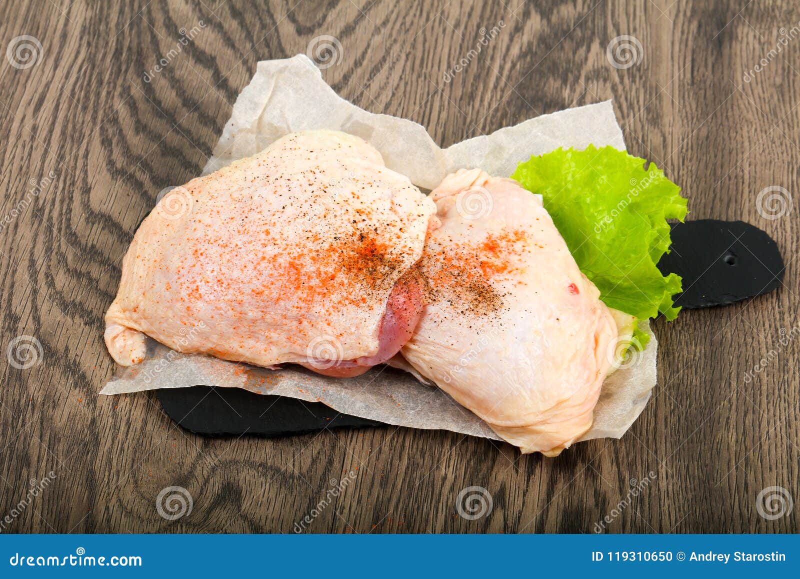 Raw chicken thigh stock photo. Image of closeup, thighs - 119310650