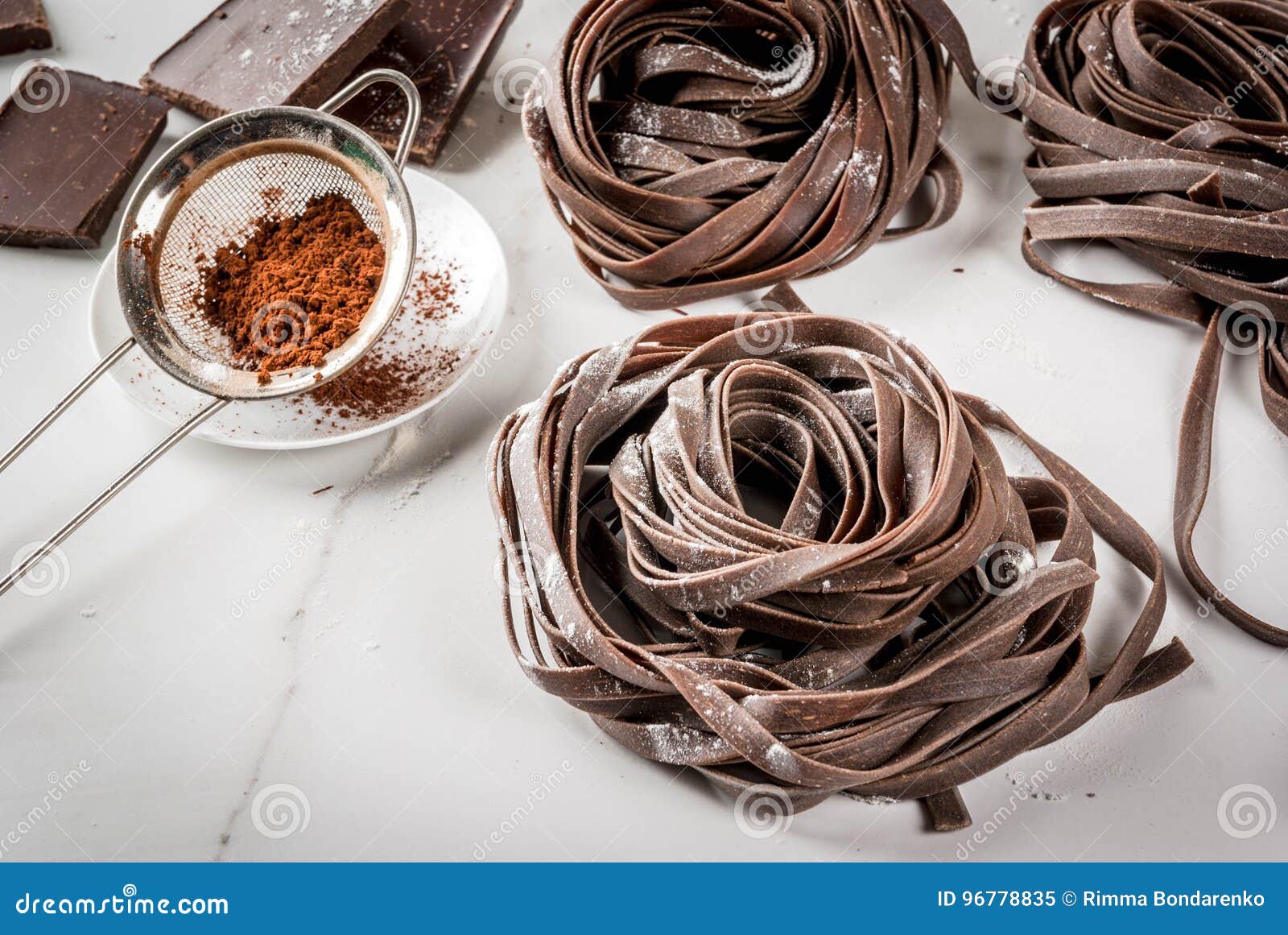 Raw chocolate pasta stock image. Image of healthy, dough - 96778835