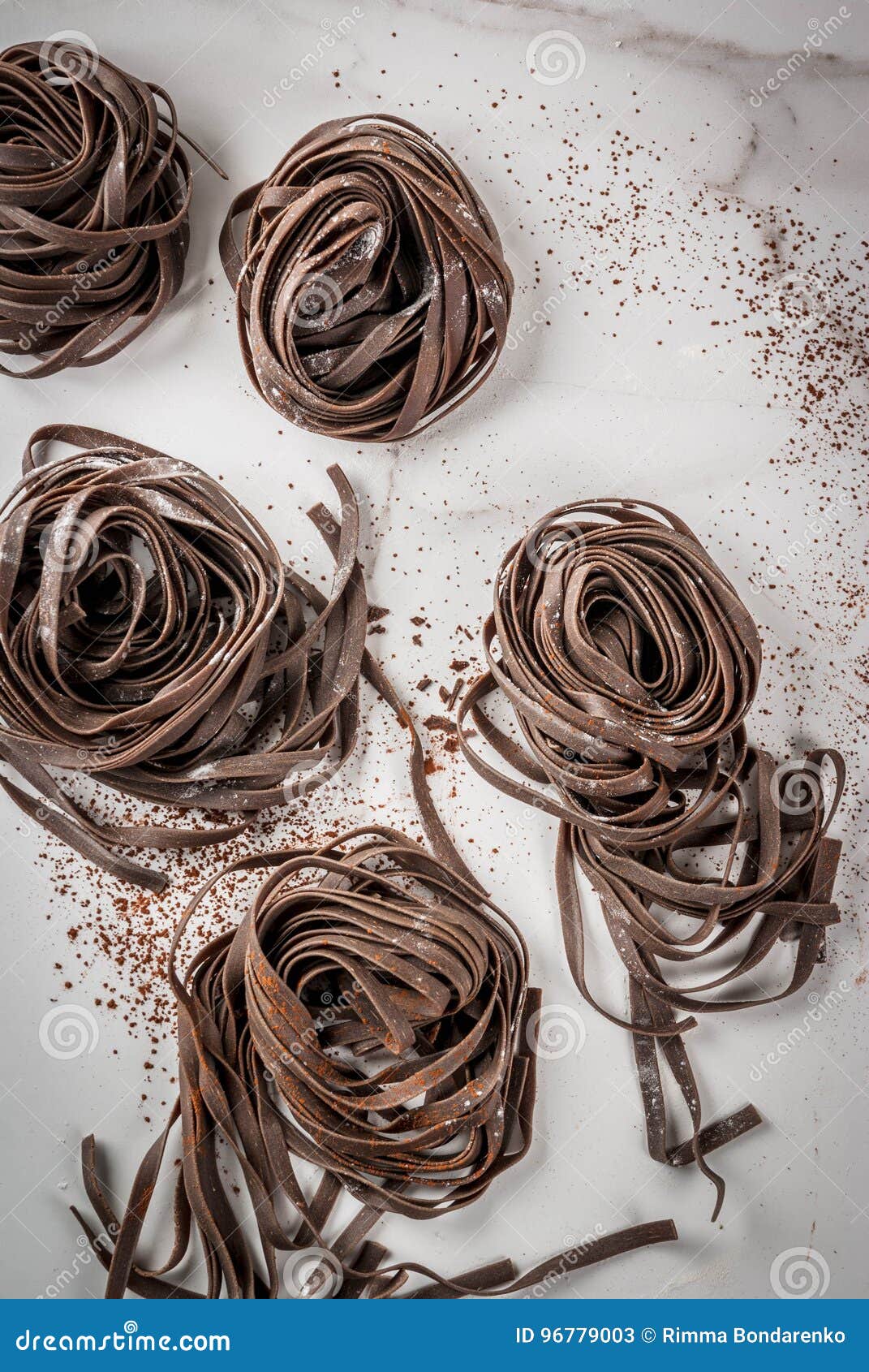 Raw chocolate pasta stock image. Image of fresh, curls - 96779003