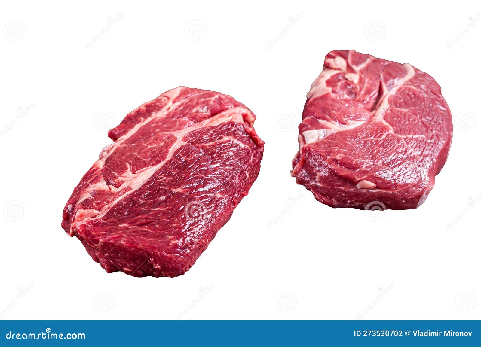 Raw Chuck Eye Roll Beef Steak on Butcher Table. Isolated on White ...