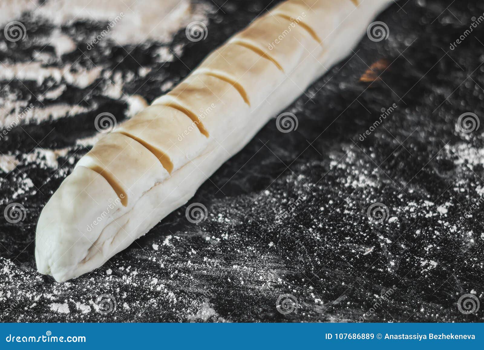 Cut Dough Batter for a Loaf. Cutting Roulade. Making Poppy Seed Snail ...