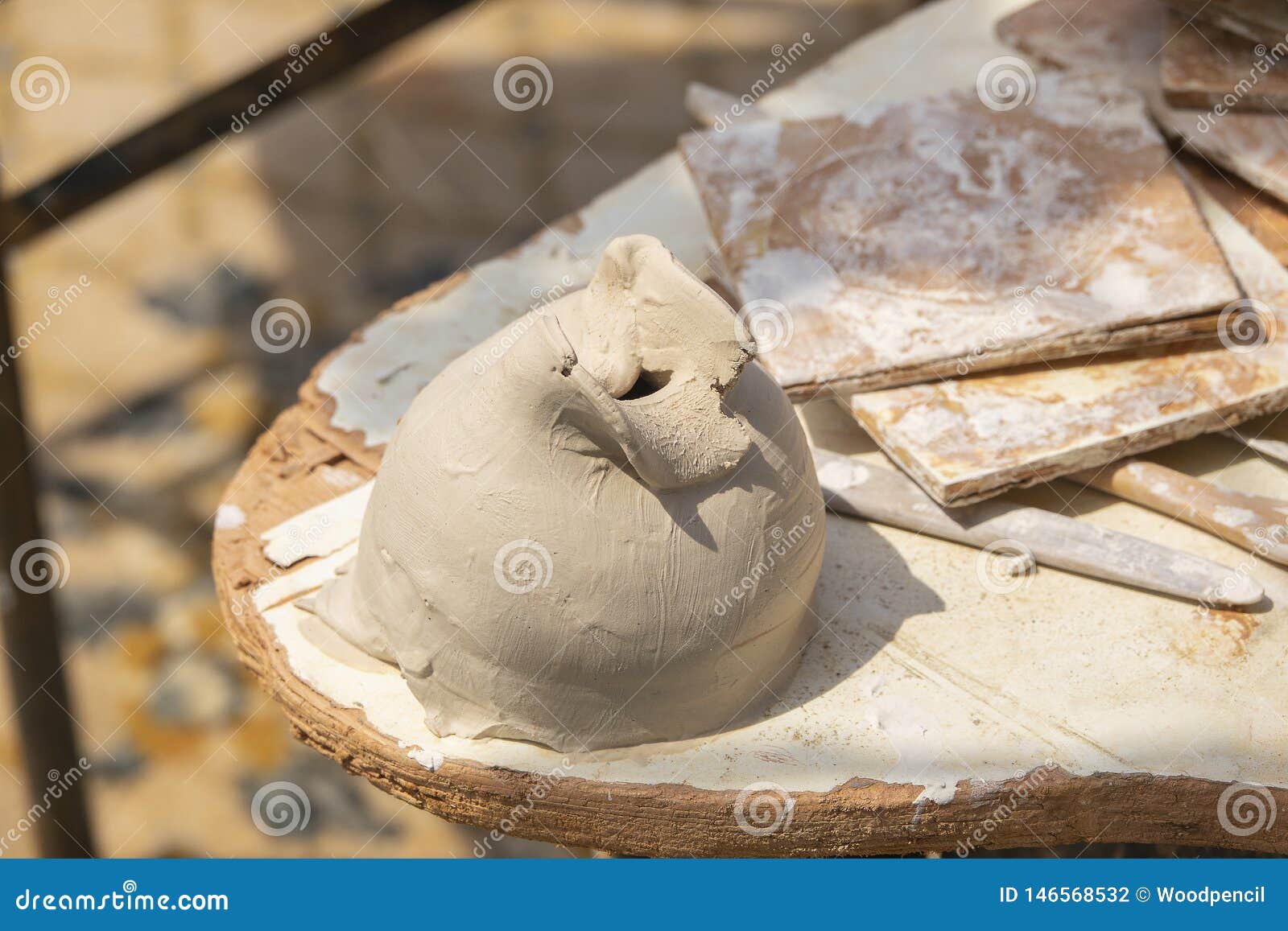Raw Clay for Pottery Modeling with a Putty Knife and Molding Tools ...